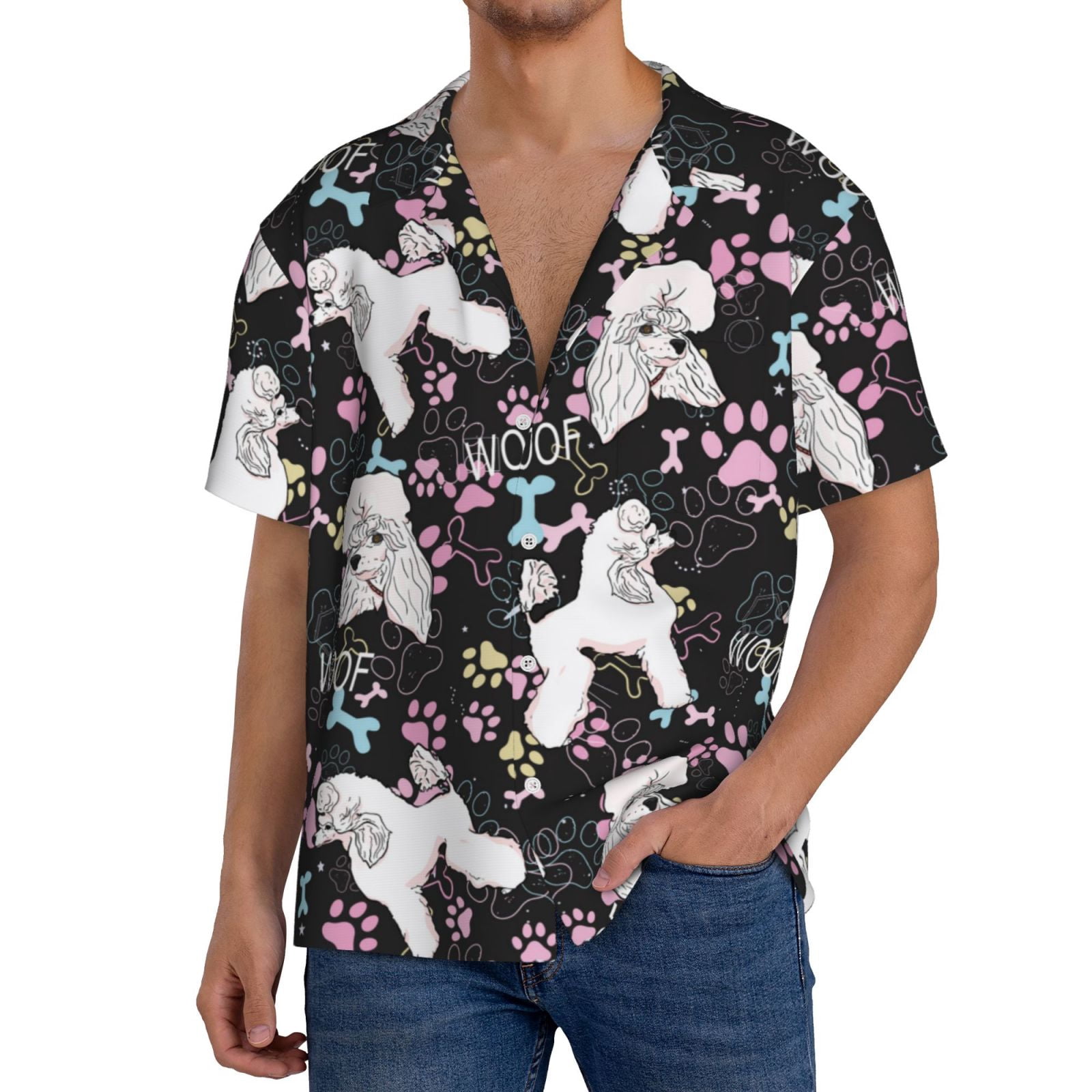 Derioi Cute Poodle Dog for Men's Cuban Collar Short Sleeve Casual ...