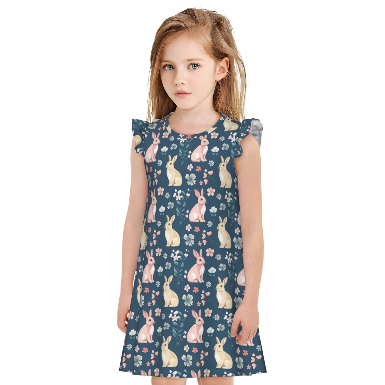 Derioi Cute Rabbit Floral for Girls Nightgowns Night Dress Sleepwear ...