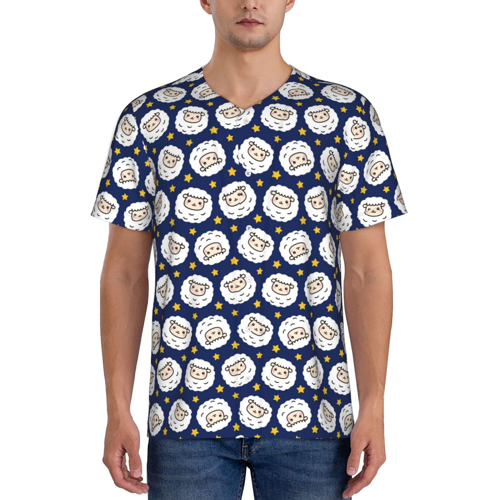 Derioi Cute Sheep With Star for Men's Baseball T-shirt Short Sleeves ...