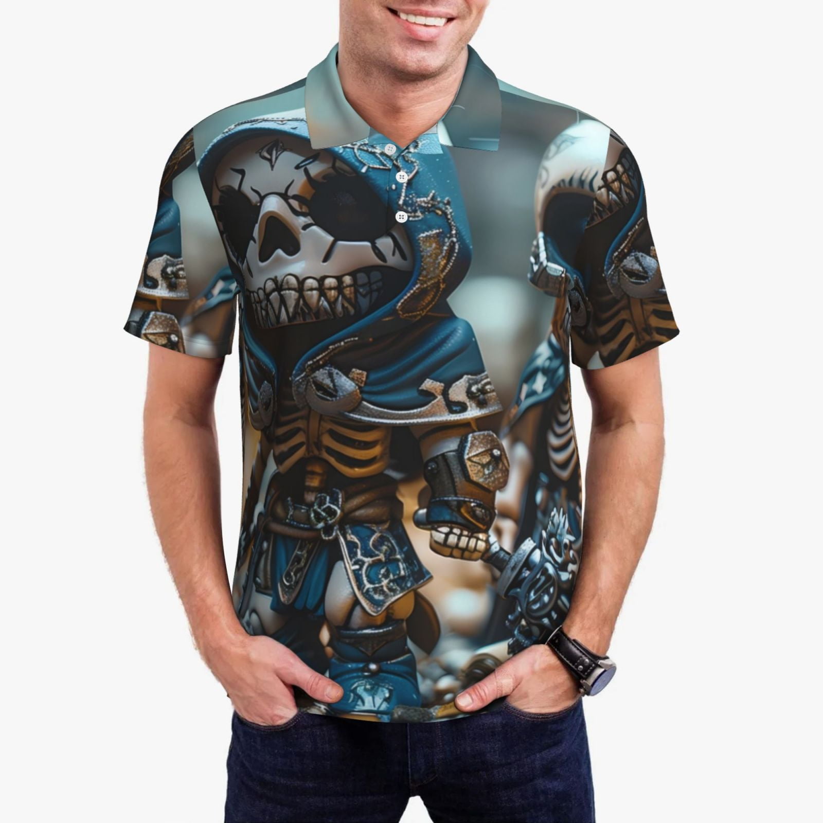Derioi Cute Skeletons Figurines for Men's Polo Shirts Short Sleeve Golf ...