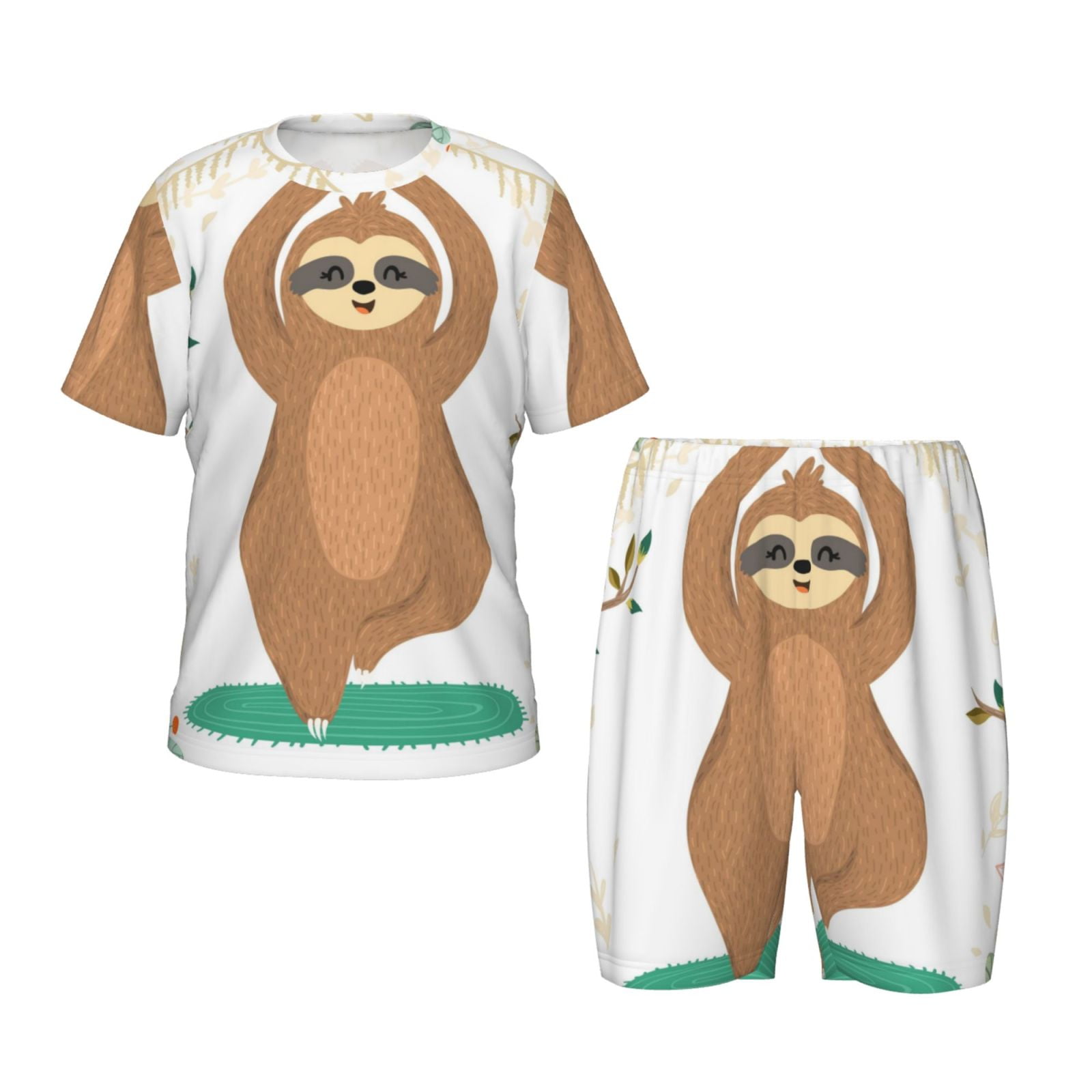 Derioi Cute Sloth In Yoga Pose Tree for Short-Sleeved Summer Pajama Set ...
