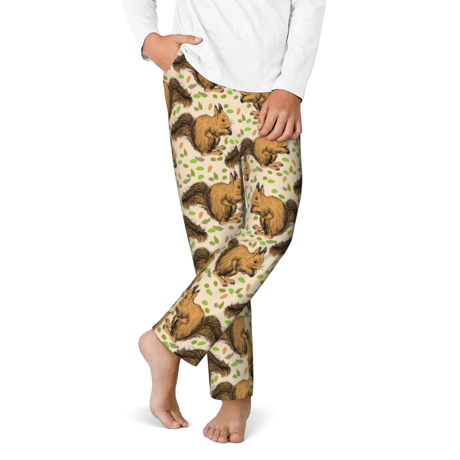 Derioi Cute Squirrel with Green Leaves for Pajama Pants Men Elastic ...