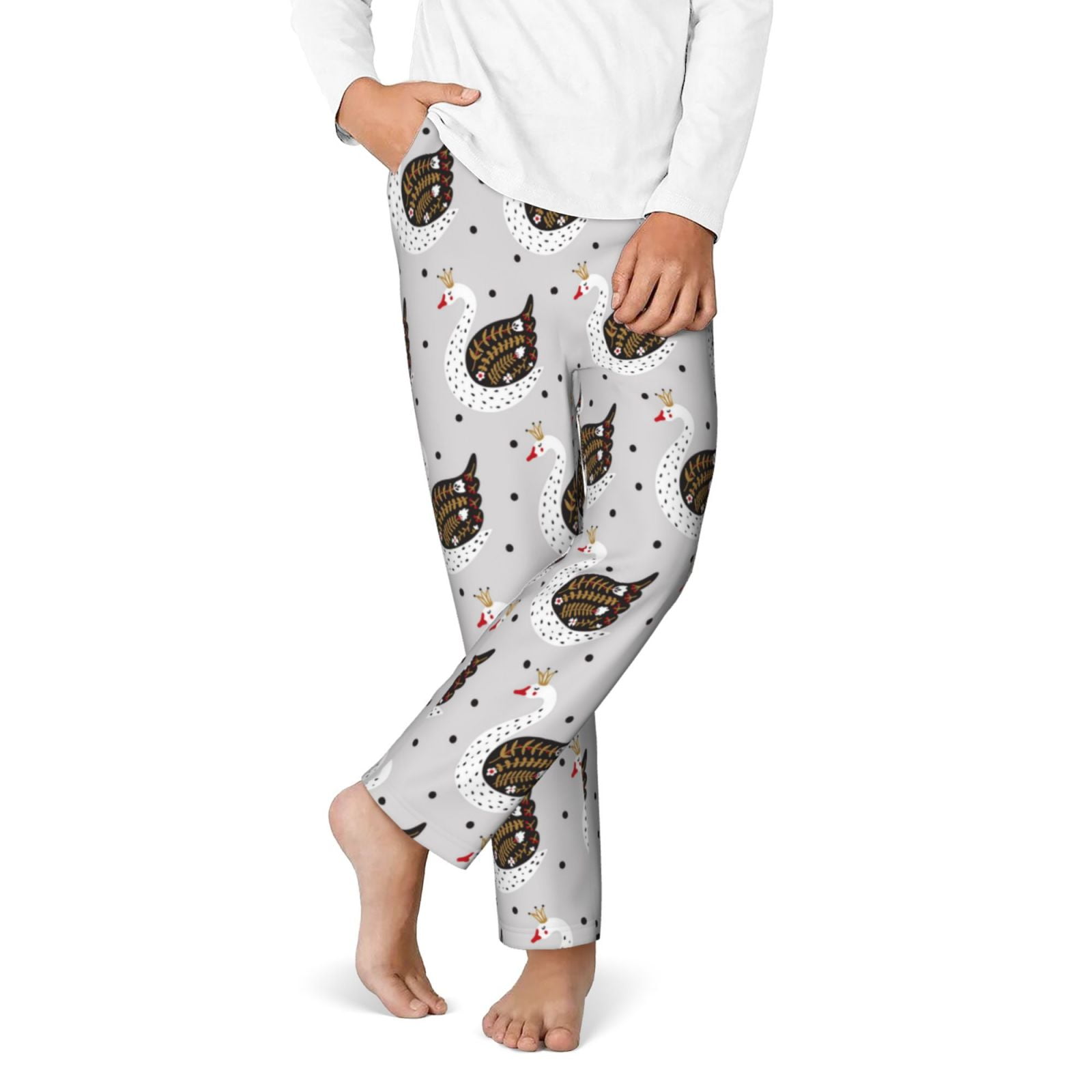 Derioi Cute Swan for Pajama Pants Men Elastic Waistband Sleep Pajama ...