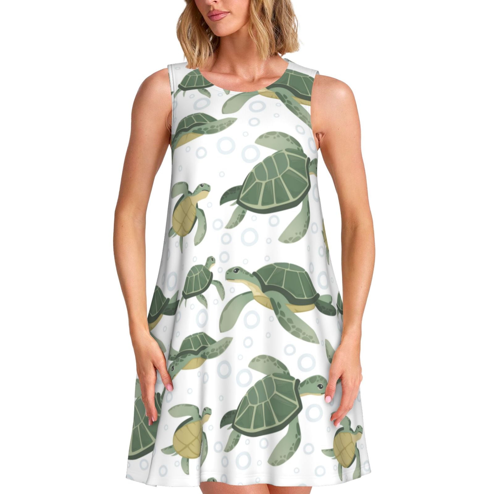 Derioi Cute Turtle For Summer Sleeveless Swing Dresses with Pockets ...