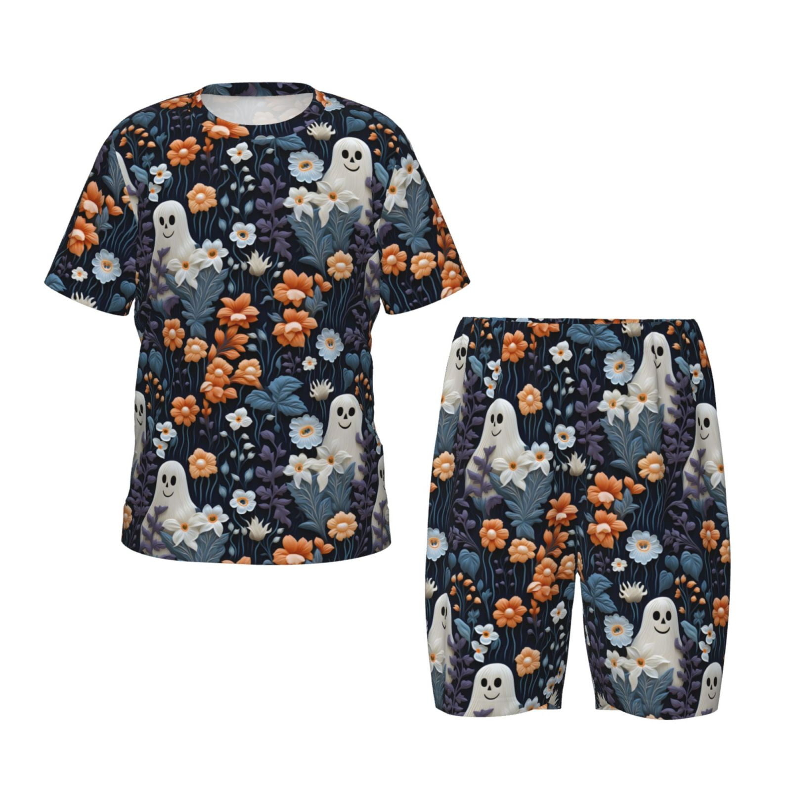 Derioi Cute ghost in the flowers for Short-Sleeved Summer Pajama Set ...