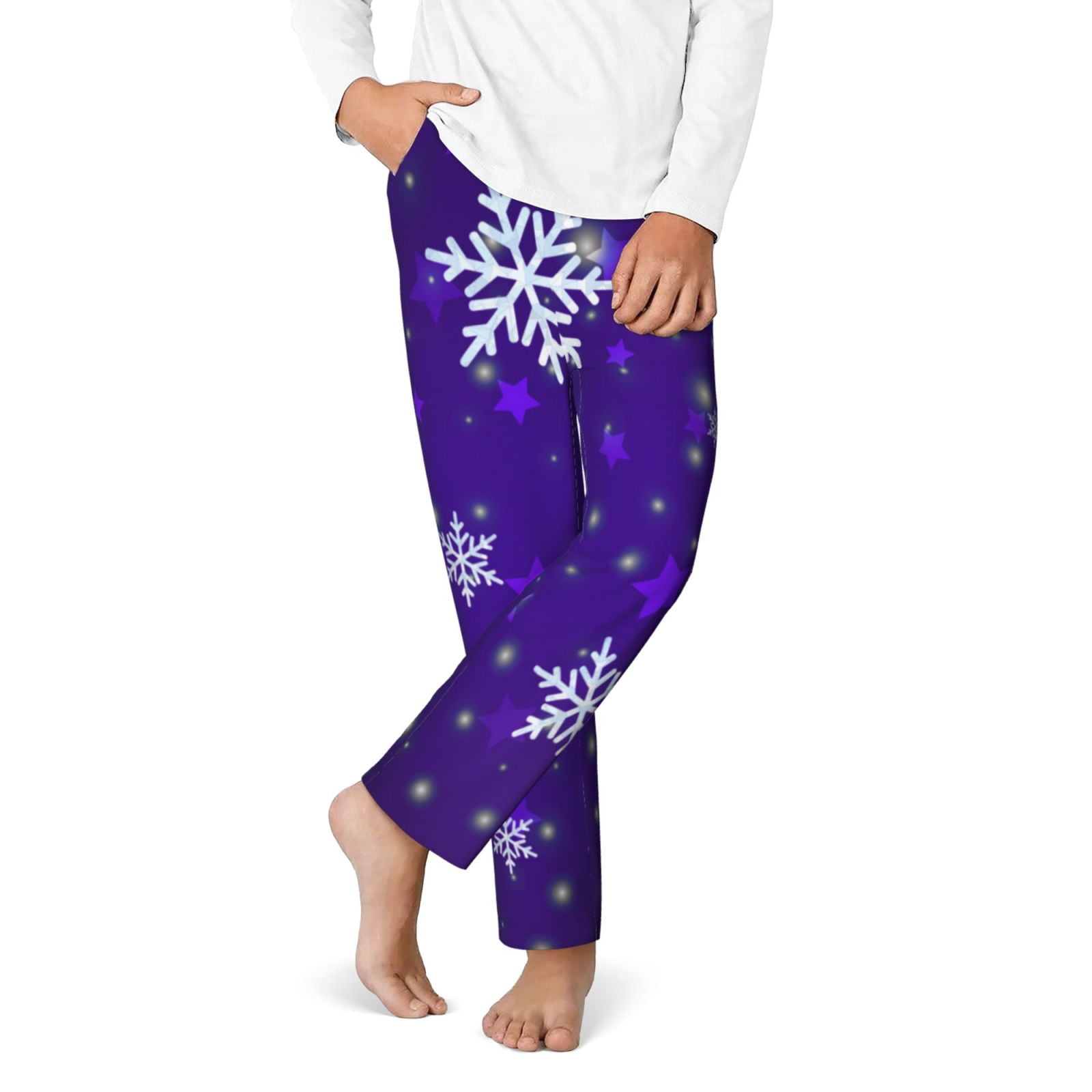 Derioi Dark Purple Snowflakes for Pajama Pants Men Elastic Waistband ...