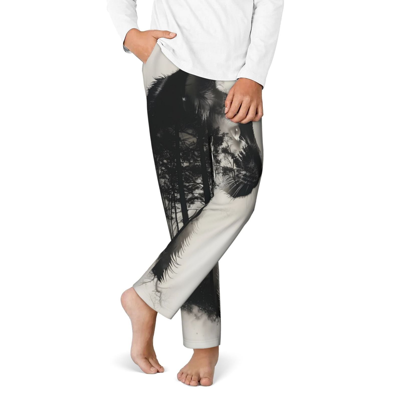 Derioi Double Exposure Cat Forest for Pajama Pants Men Elastic ...