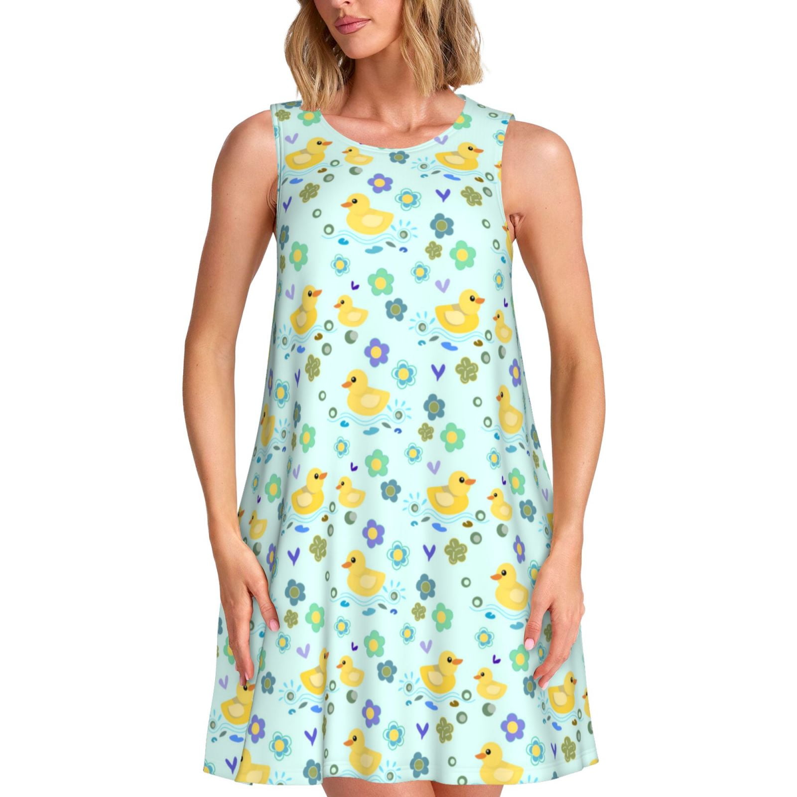 Derioi Duck Cartoon For Summer Sleeveless Swing Dresses with Pockets ...