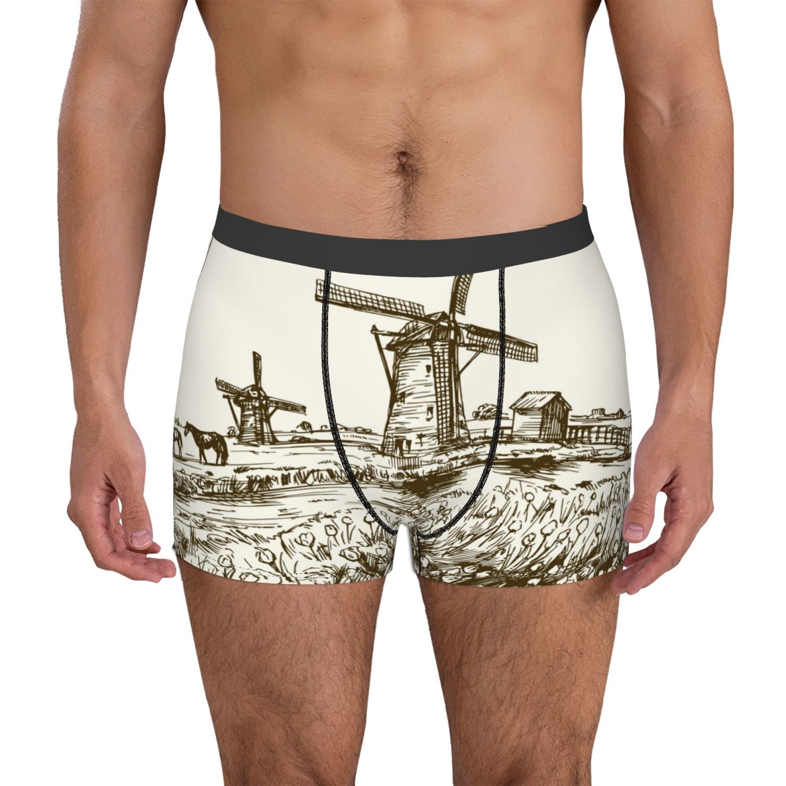 Derioi Dutch Windmill Pattern Men' Soft Mid-Rise Boxer Briefs Soft Cotton Men panties Underwear ...