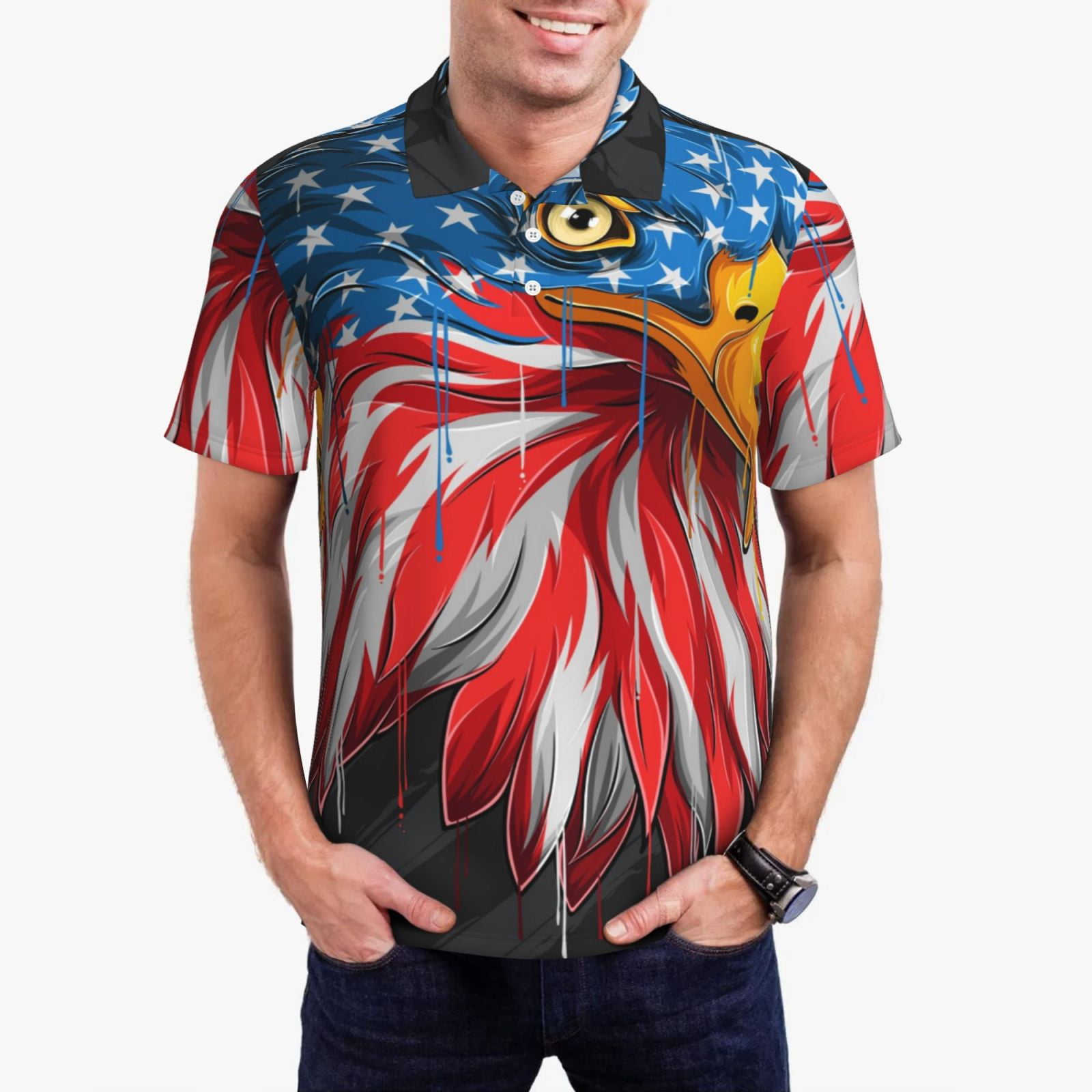 Derioi Eagle Head With American Flag for Men's Polo Shirts Short Sleeve ...