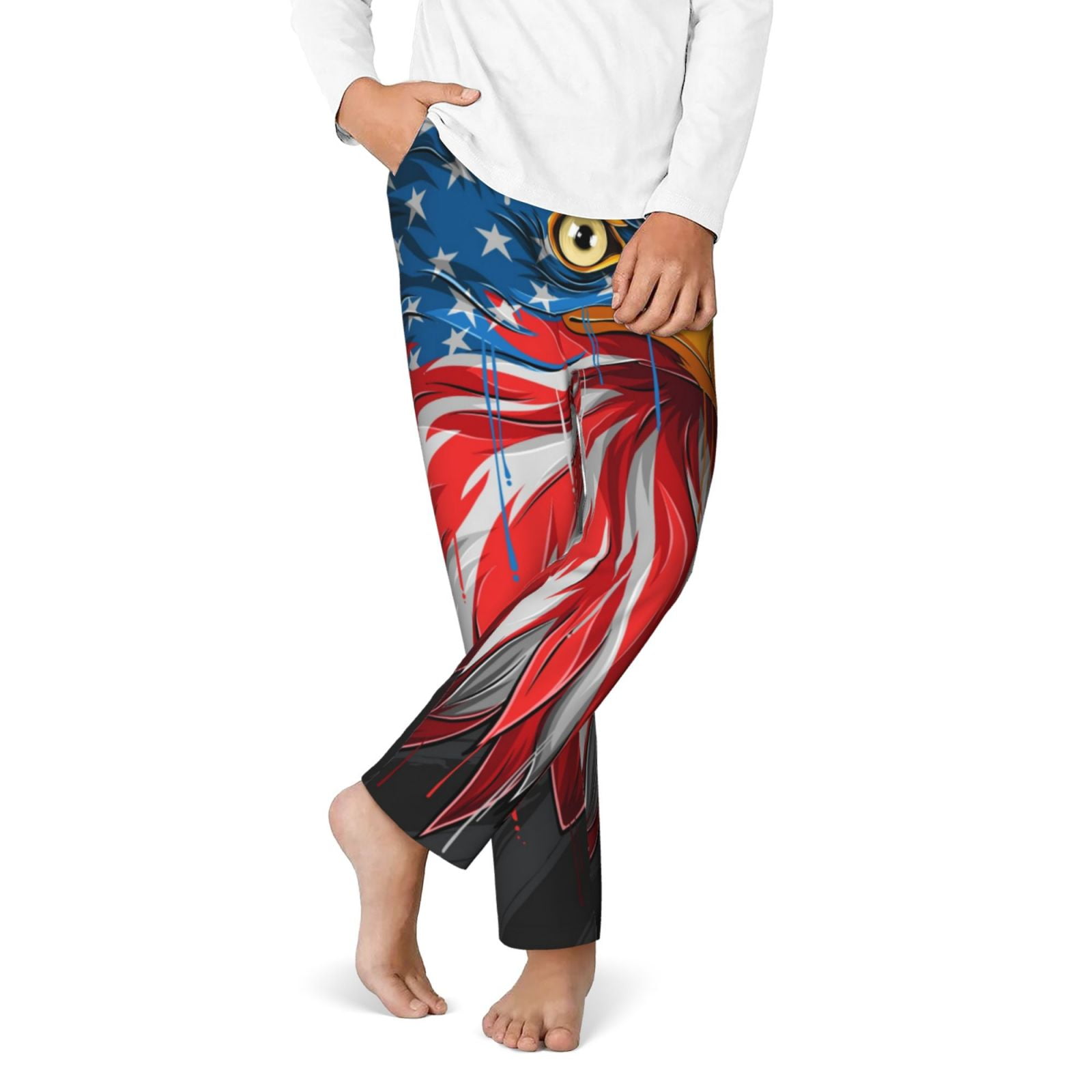 Derioi Eagle Head With American Flag for Pajama Pants Men Elastic ...