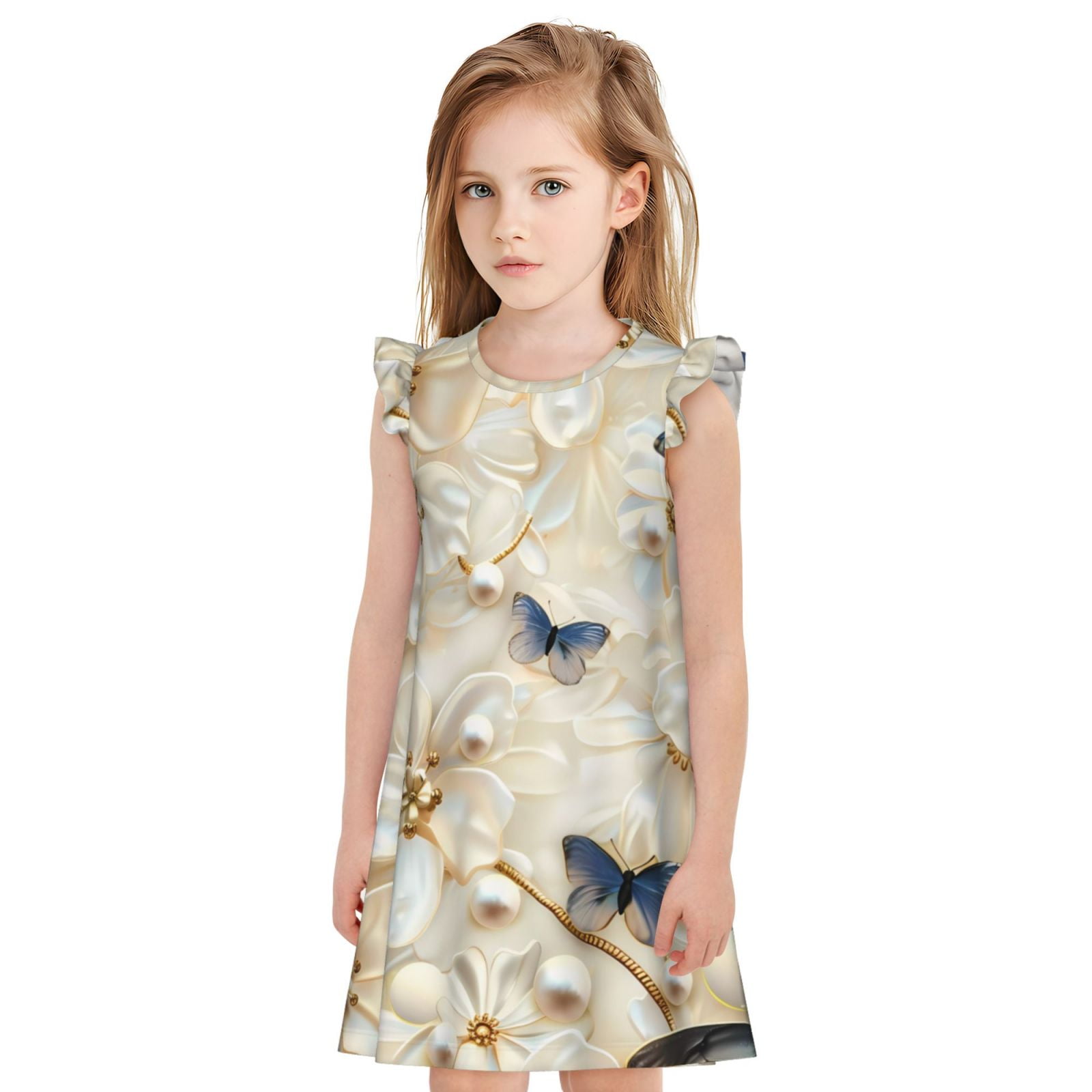 Derioi Elegant Butterflies And Pearls for Girls Nightgowns Night Dress ...