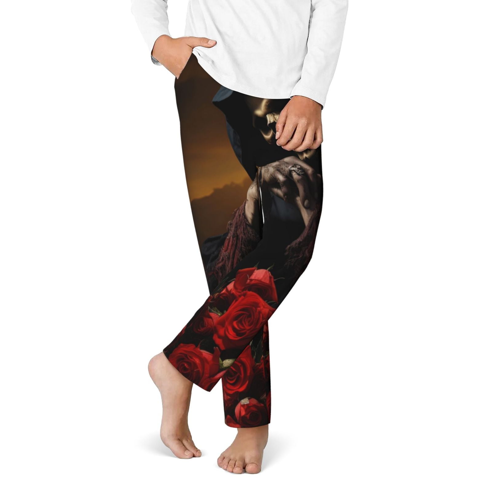 Derioi Elegant Rose Skull for Pajama Pants Men Elastic Waistband Sleep ...