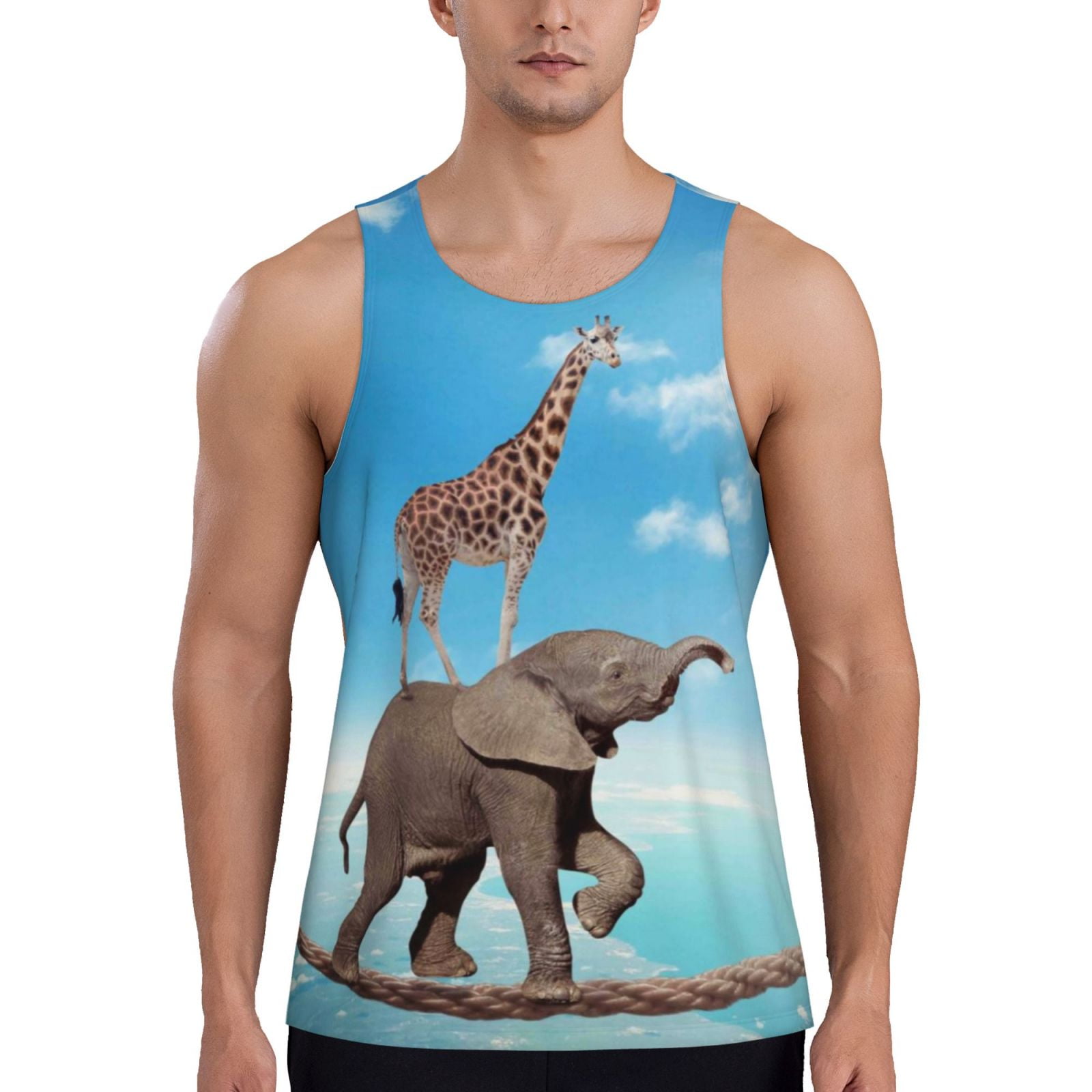 Derioi Elephant Giraffe for Men's Workout Tank Top Muscle Gym Shirt for ...