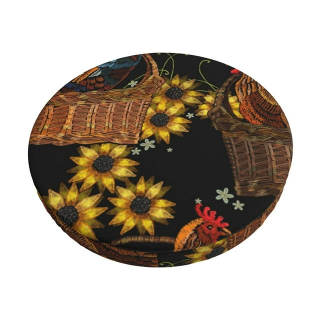 Derioi Embroidery Chicken Rooster for Round Bar Chair Cushion Cover ...
