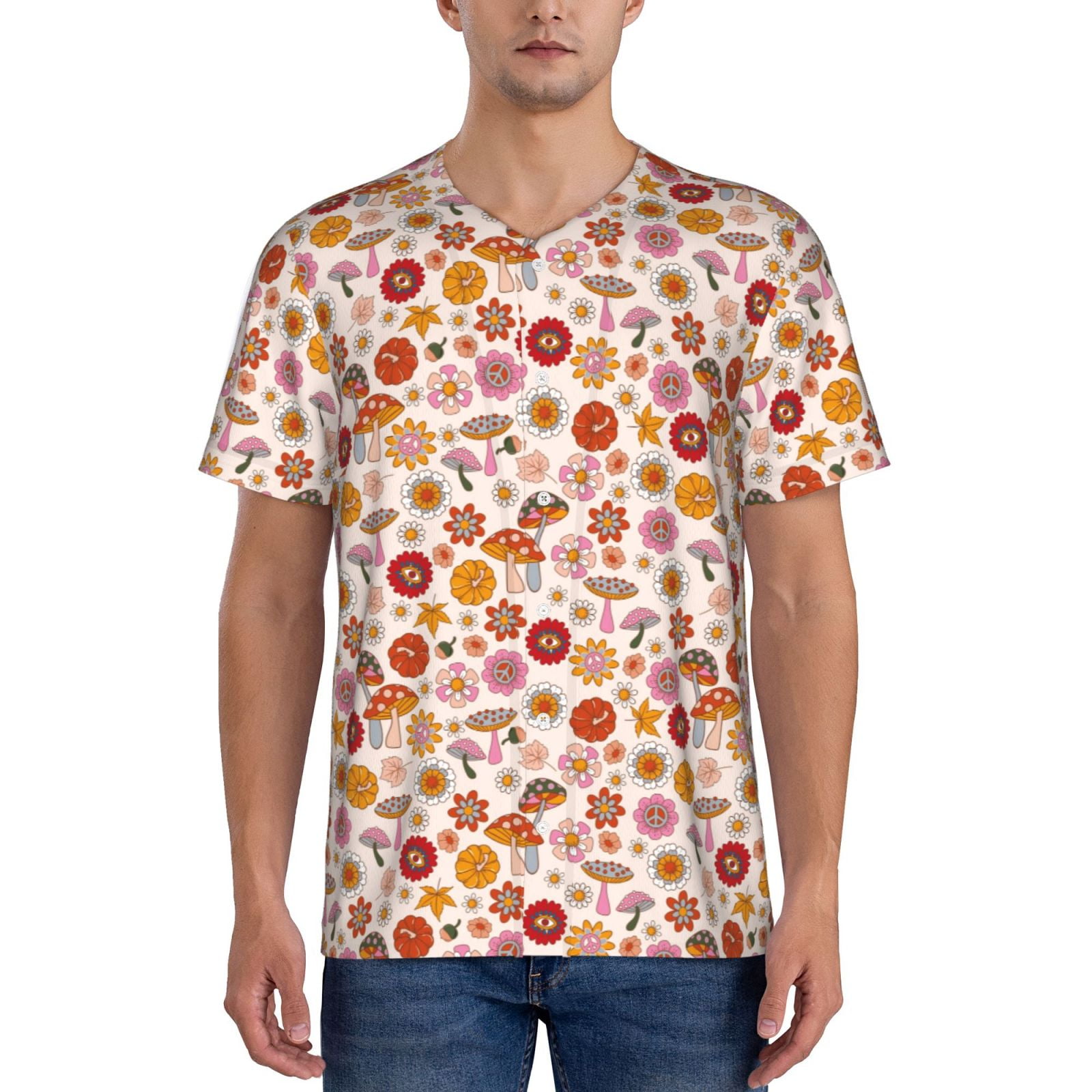 Derioi Fall 70s Groovy Hippie for Men's Baseball T-shirt Short Sleeves ...