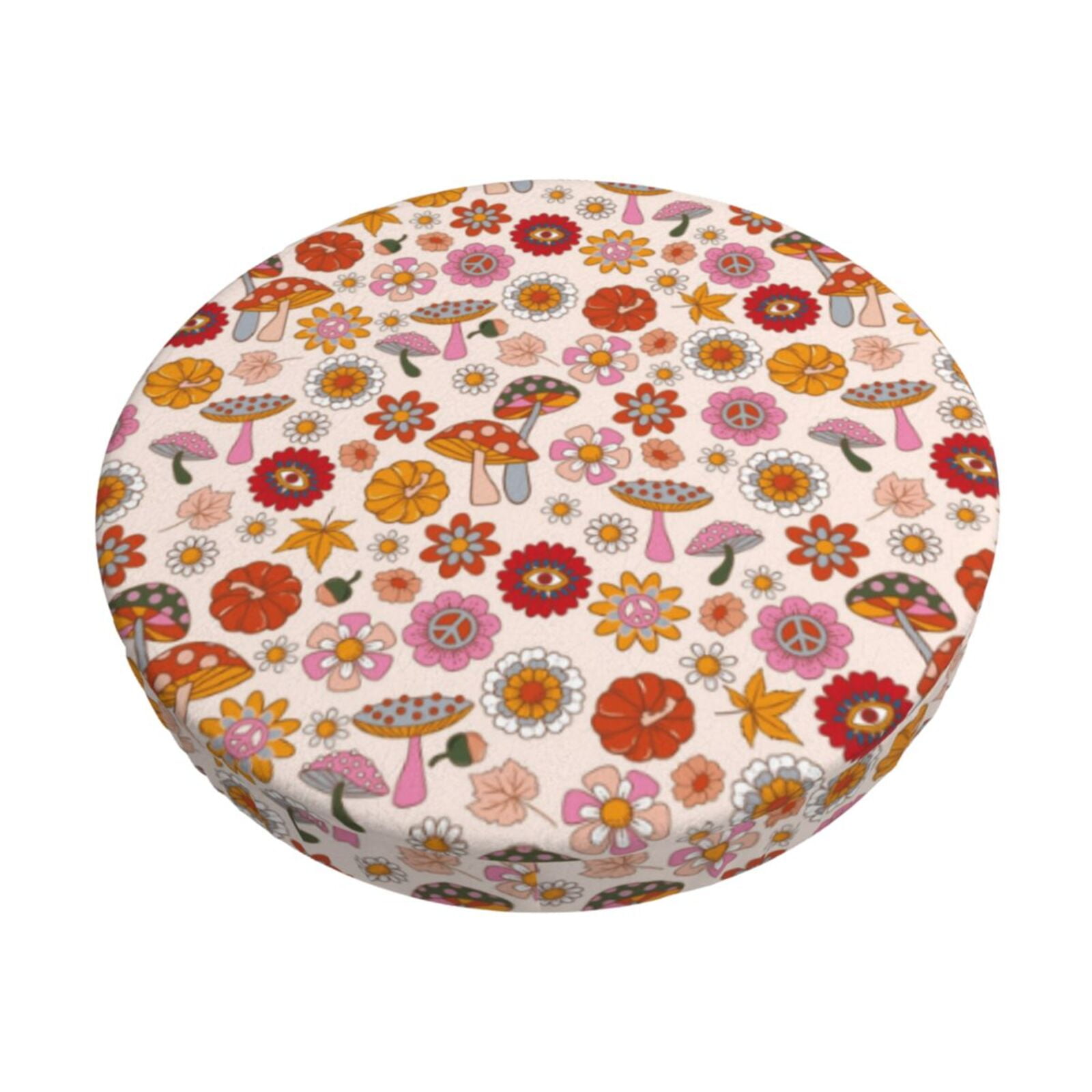 Derioi Fall 70s Groovy Hippie for Round Bar Chair Cushion Cover Round ...