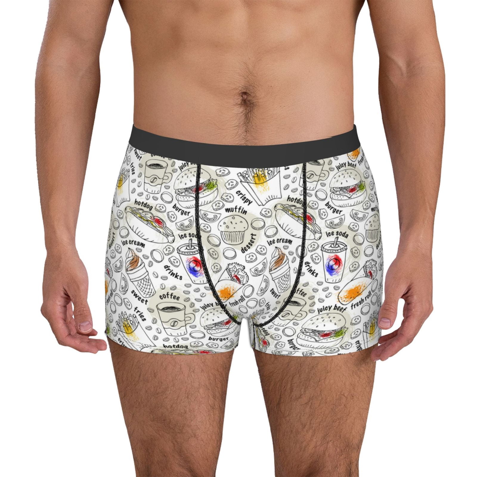 Derioi Fastfood 2 Pattern Men' Soft Mid-Rise Boxer Briefs Soft Cotton ...