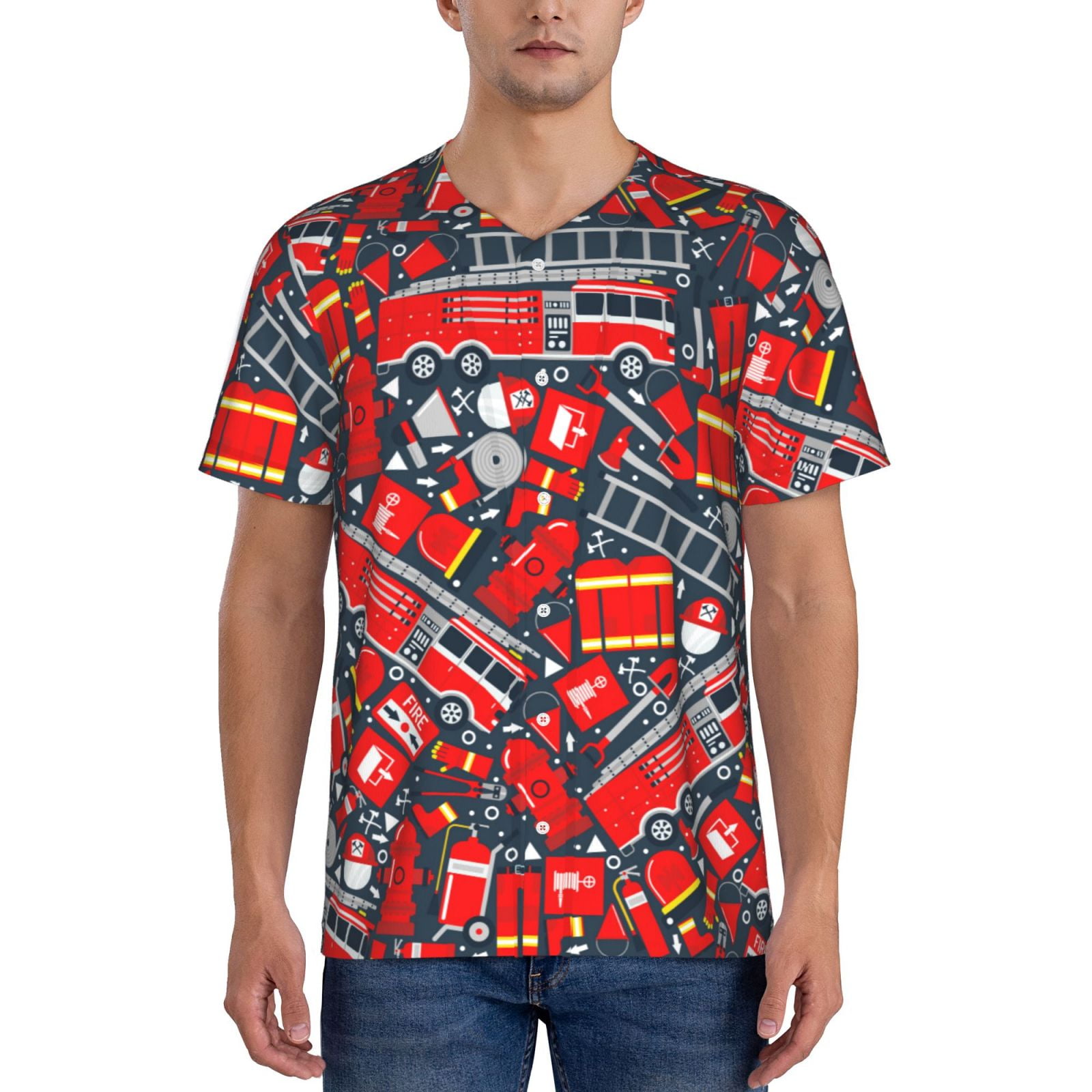 Derioi Fire Sign for Men's Baseball T-shirt Short Sleeves Button Down T ...