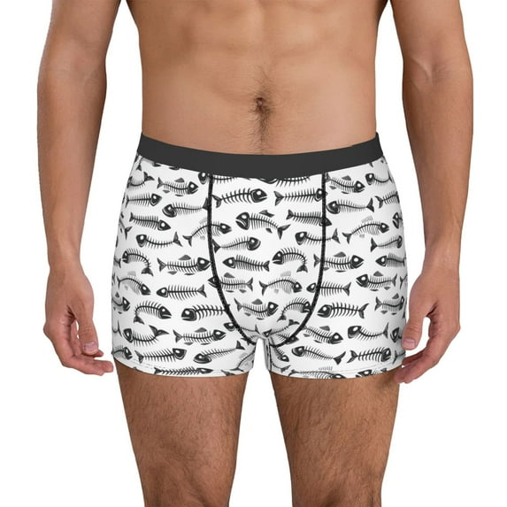 Derioi Fish Bones Pattern Men' Soft Mid-Rise Boxer Briefs Soft Cotton ...