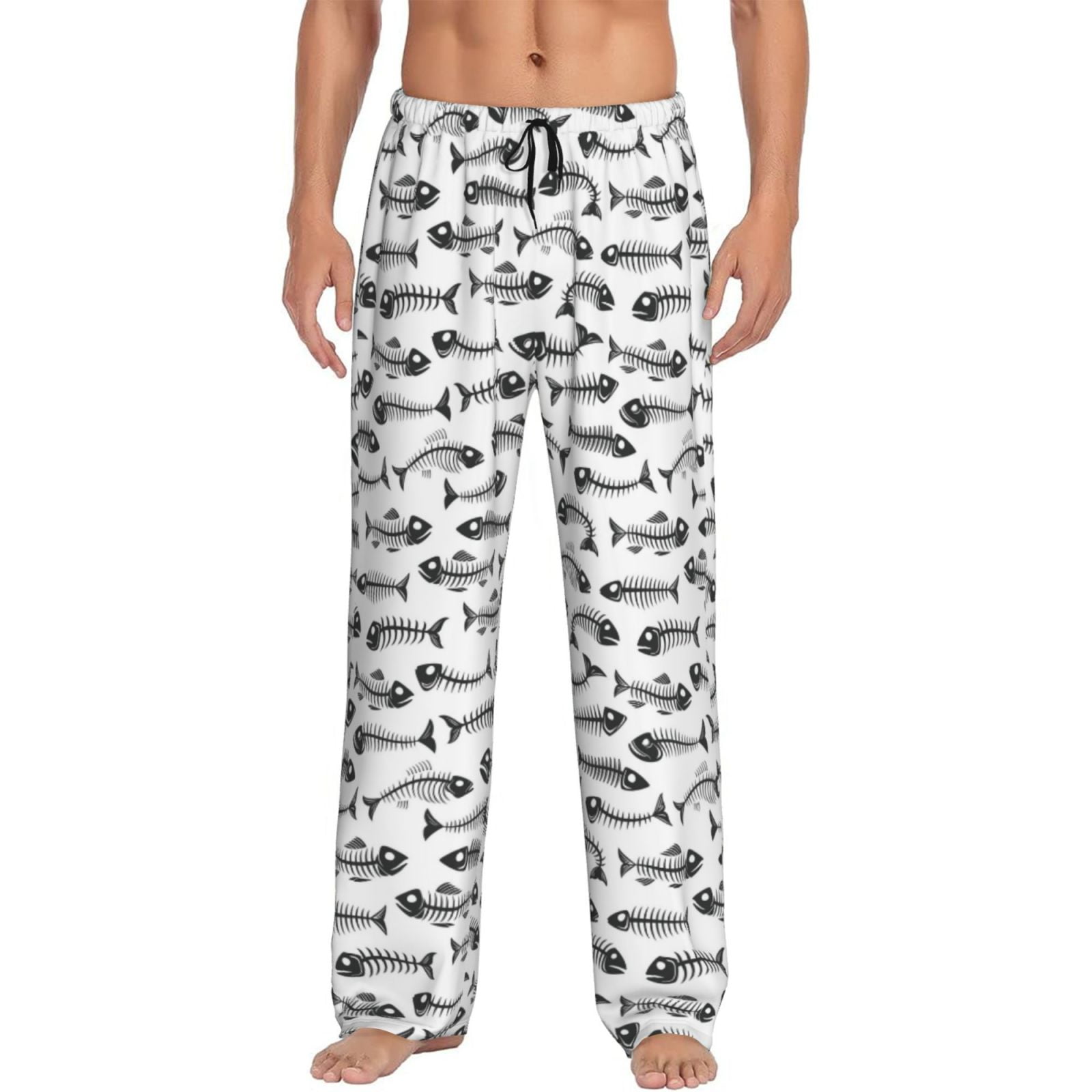 Derioi Fish Bones for Men's Pajama Pants with Pockets and Drawstring ...