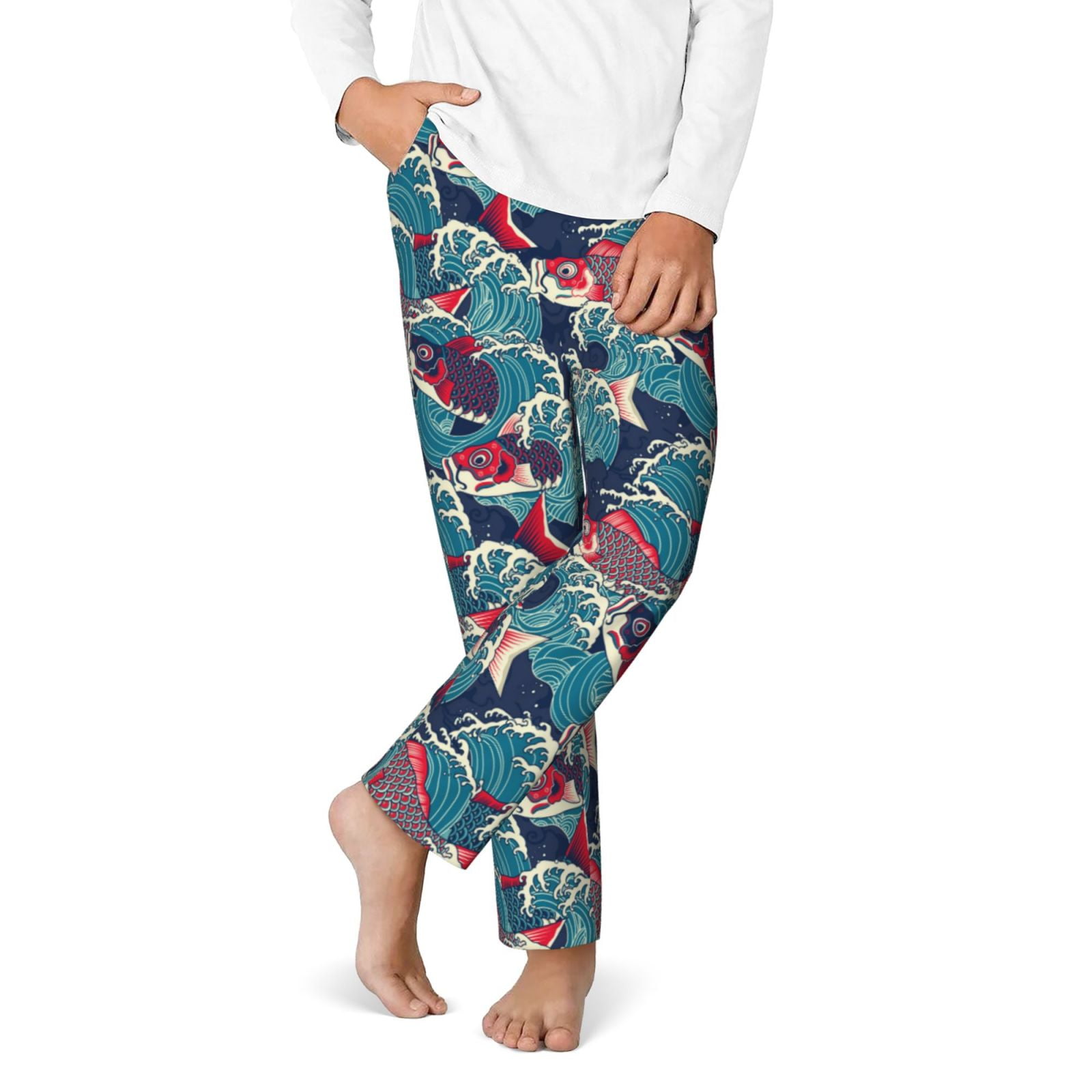Derioi Fish In The Wave for Pajama Pants Men Elastic Waistband Sleep ...