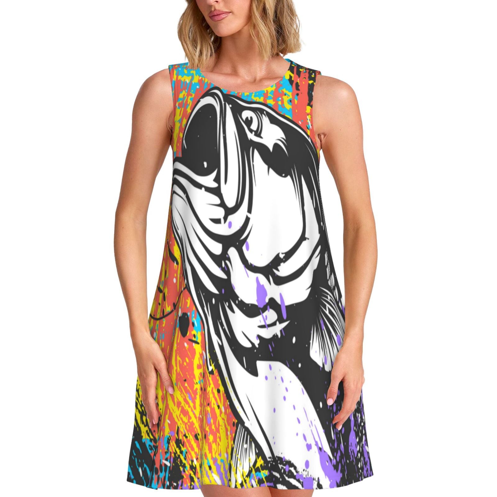 Derioi Fishing Bass For Summer Sleeveless Swing Dresses with Pockets ...