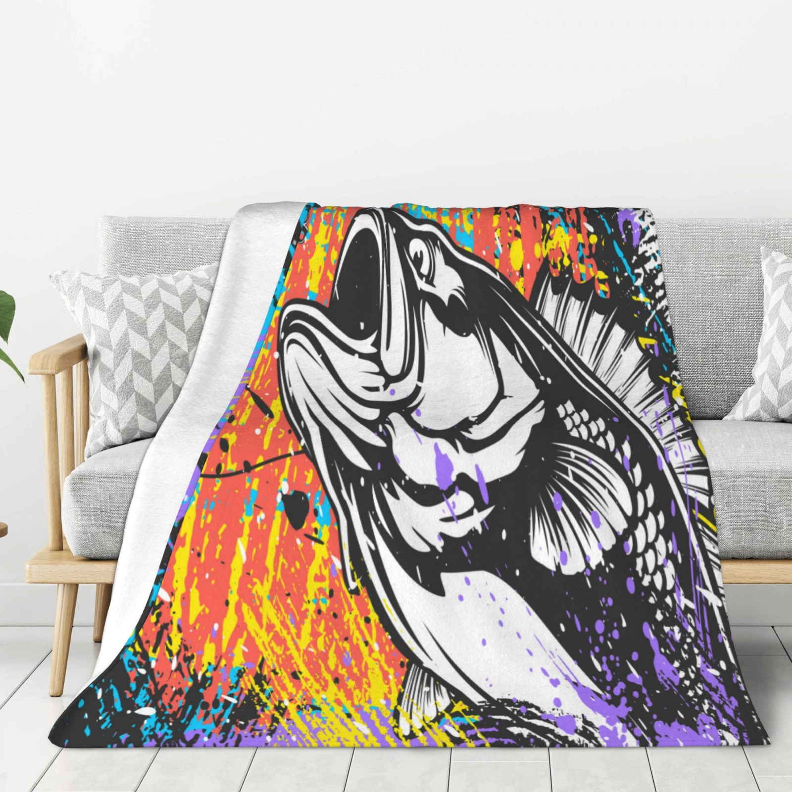 Derioi Fishing Bass for Fleece Throw Blanket ,for Couch Sofa Warm Cozy ...