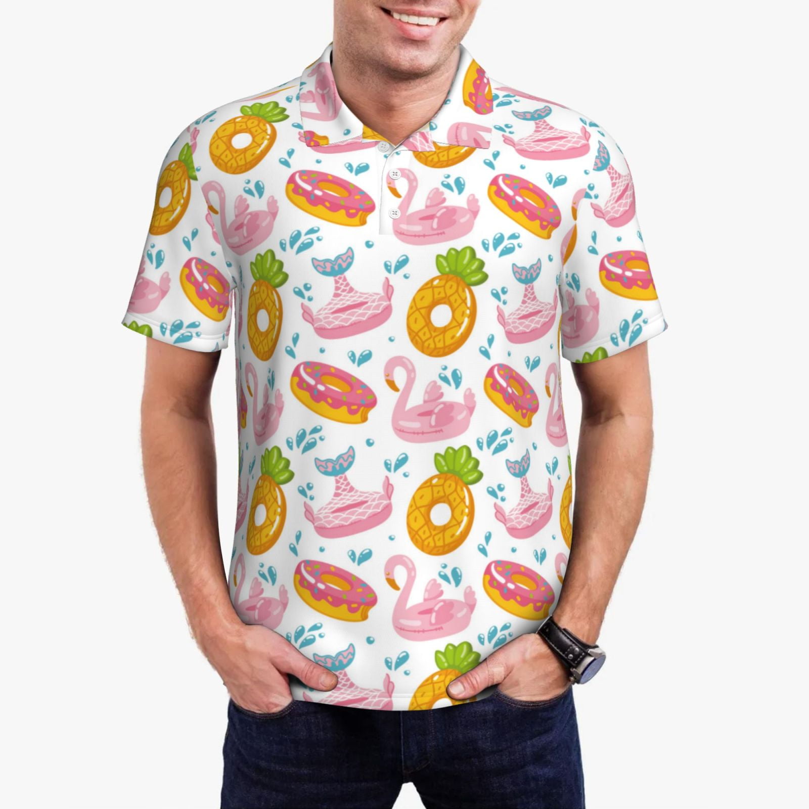 Derioi Flamingo And Pineapple for Men's Polo Shirts Short Sleeve Golf Shirt for Casual and ...