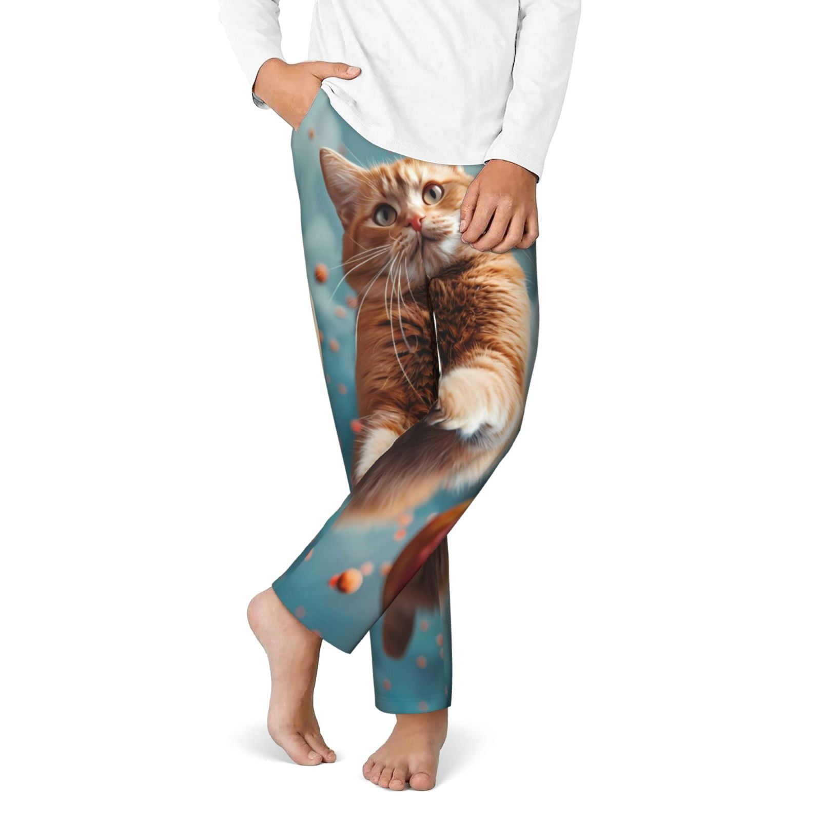 Derioi Floating Cat And Donuts for Pajama Pants Men Elastic Waistband ...