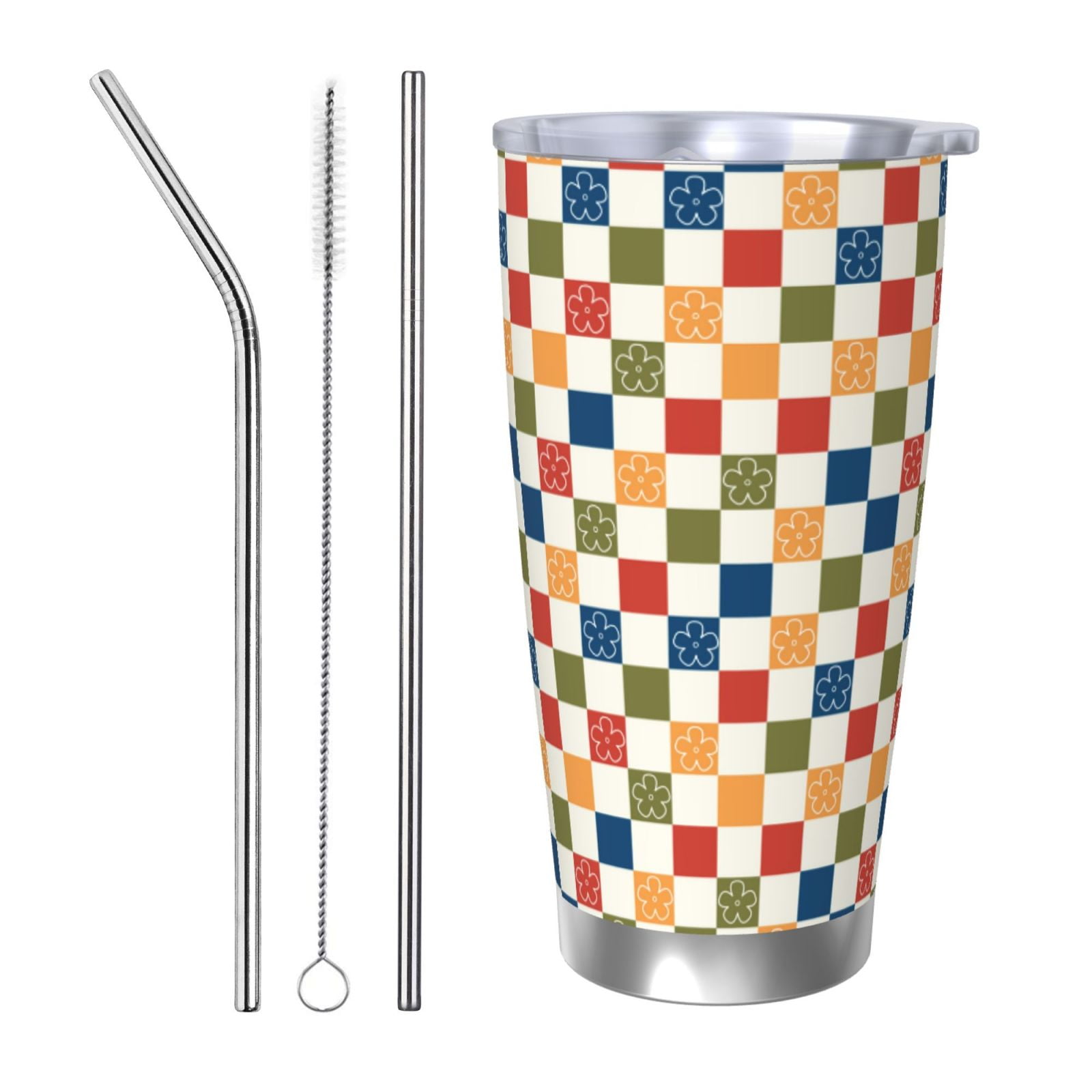 Derioi Floral Checkerboard for 20oz Tumbler with Lid for Hot and Cold ...