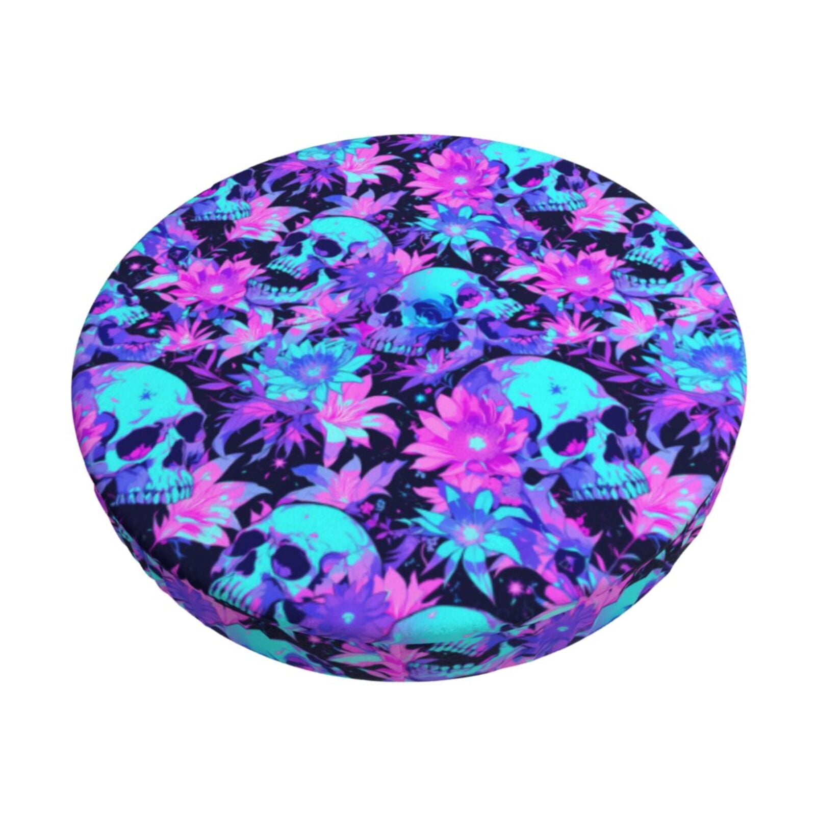 Derioi Flower Happy Skull for Round Bar Chair Cushion Cover Round Stool ...