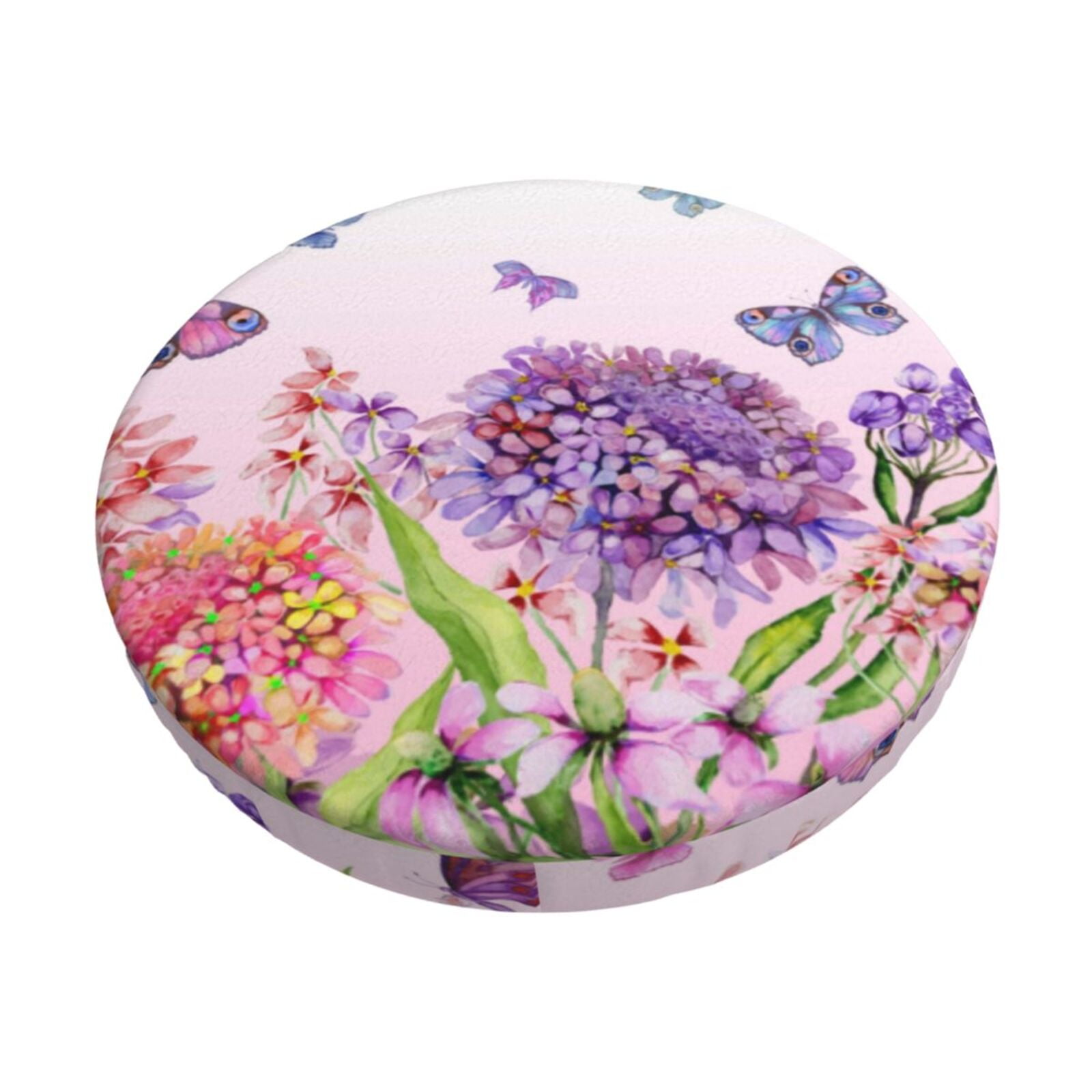 Derioi Flowers And Colorful Butterflies for Round Bar Chair Cushion ...