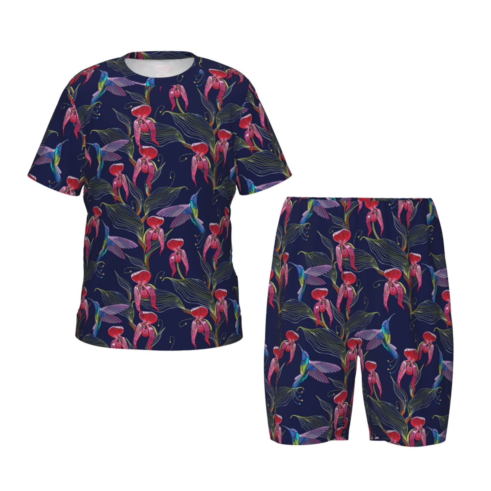Derioi Flowers And Humming Bird for Short-Sleeved Summer Pajama Set for ...