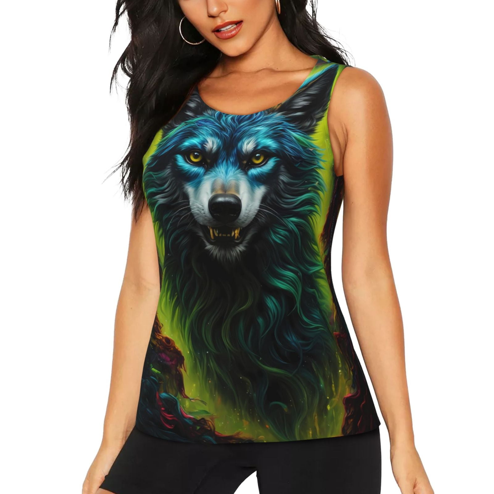 Derioi Fluorescent Wolf for Workout Tops for Women Scoop Sleeveless ...