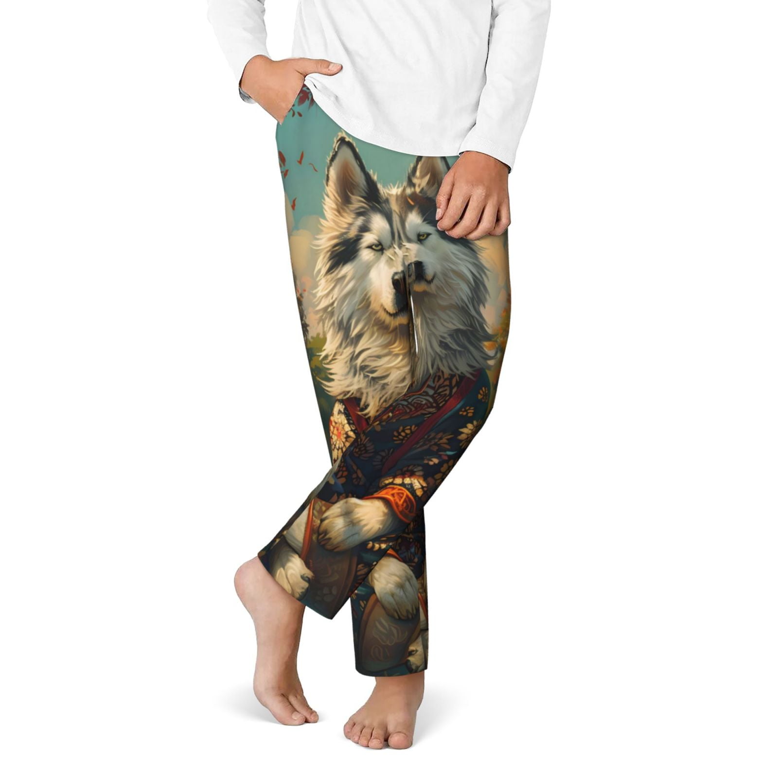 Derioi Forest Maple Leaf Husky for Pajama Pants Men Elastic Waistband ...