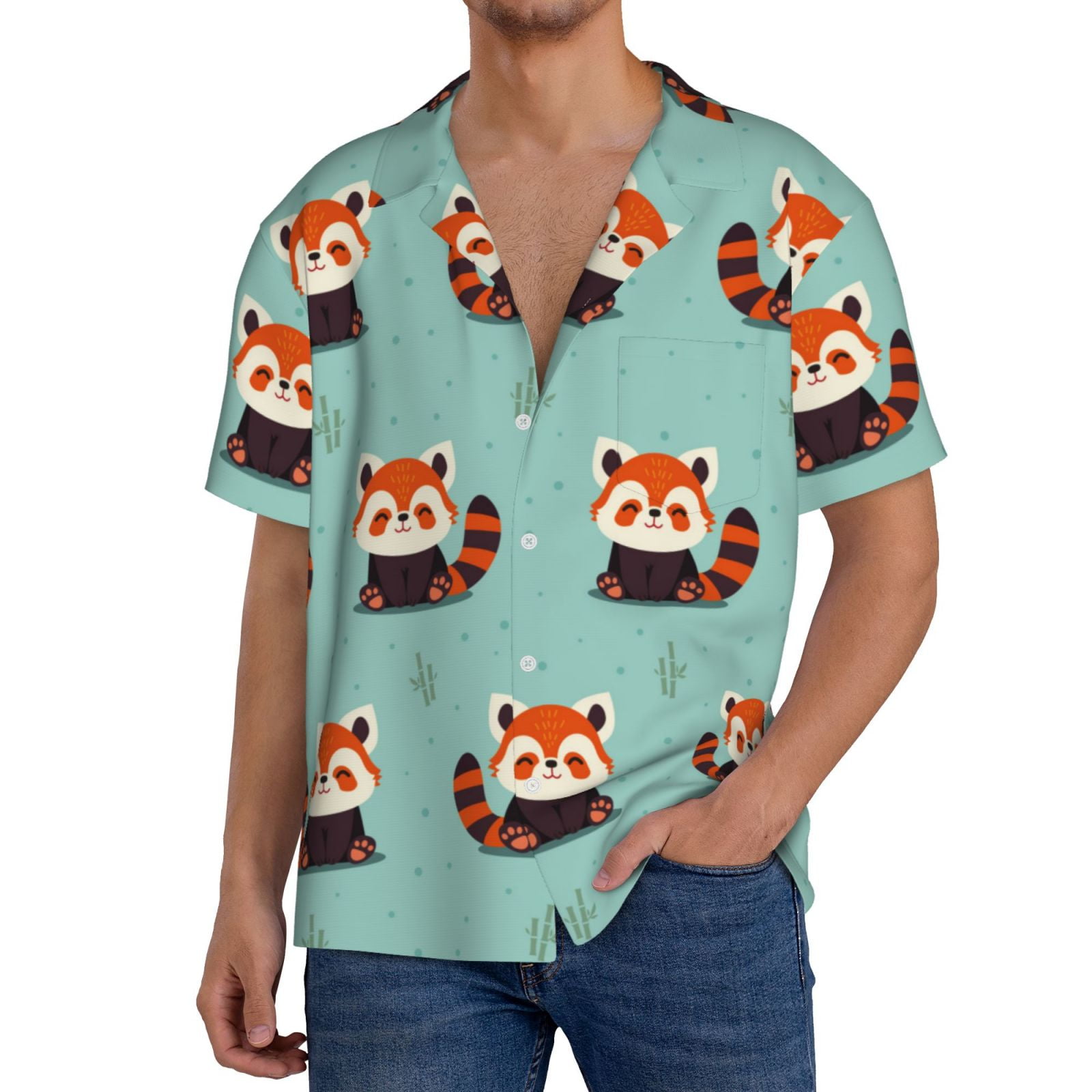 Derioi Fox for Men's Cuban Collar Short Sleeve Casual Button Down ...