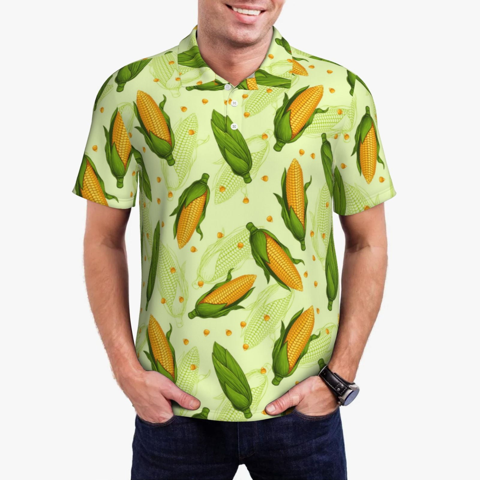 Derioi Fresh Corn for Men's Polo Shirts Short Sleeve Golf Shirt for ...