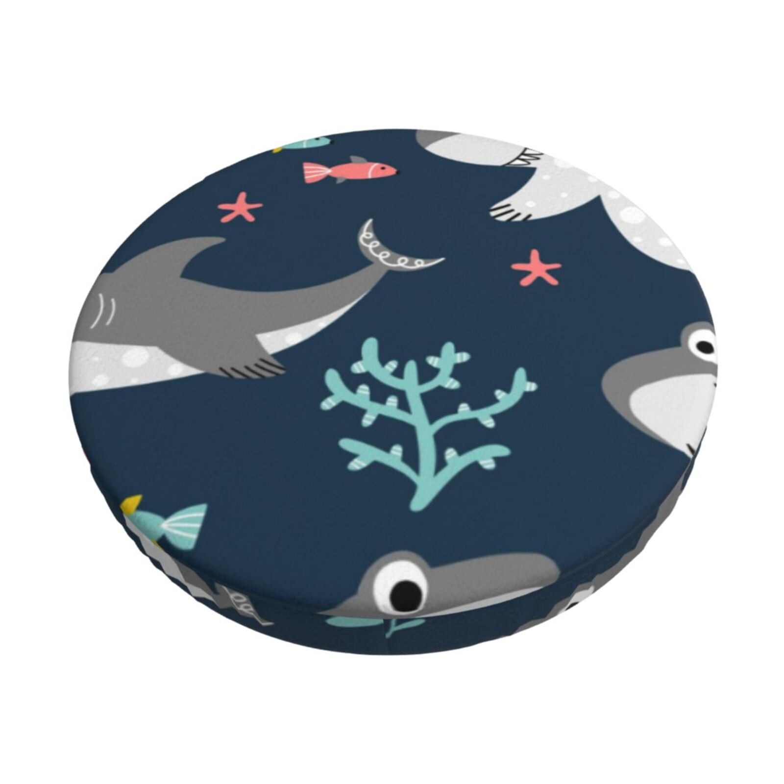 Derioi Friendly Smiling Sharks for Round Bar Chair Cushion Cover Round ...