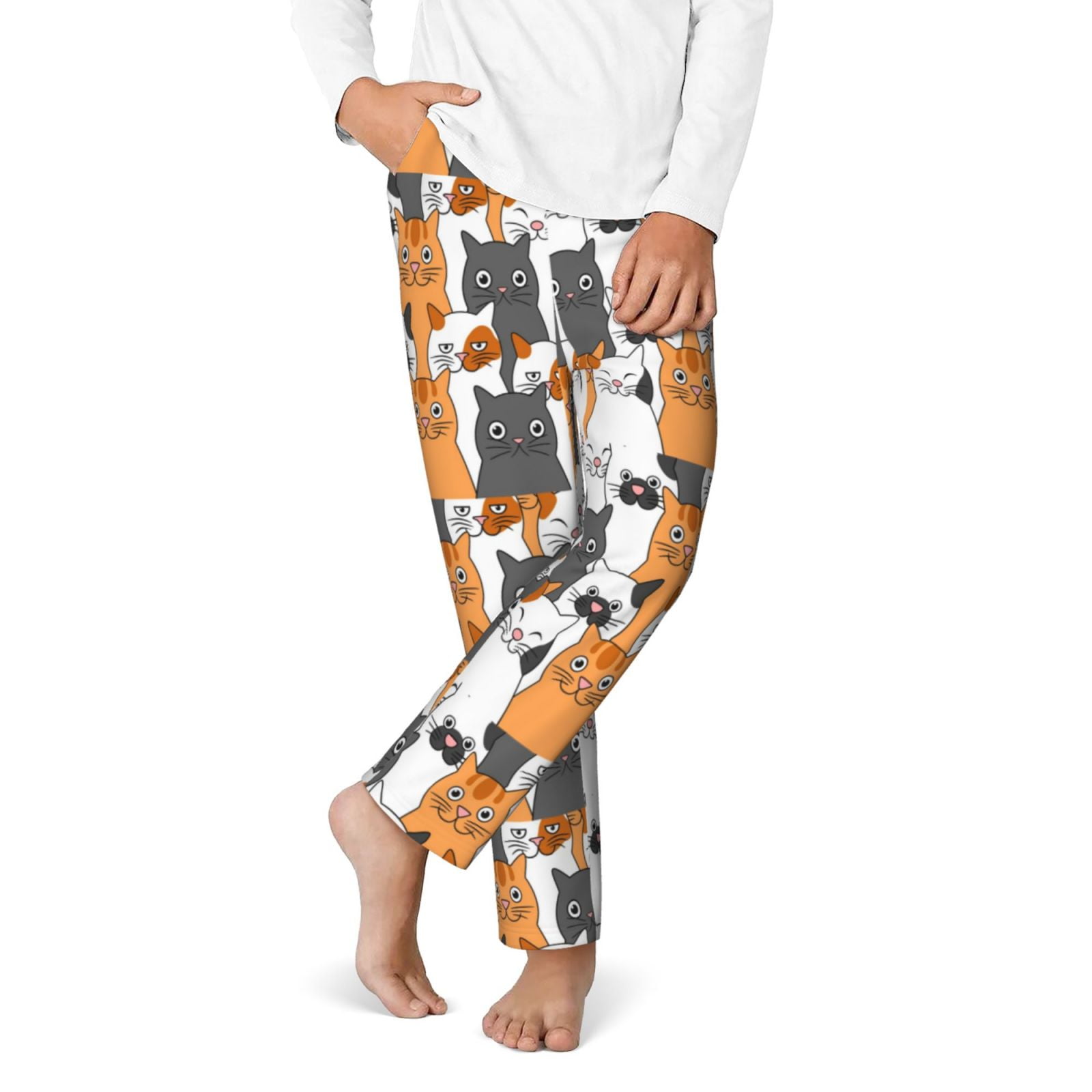 Derioi Funny Cats for Pajama Pants Men Elastic Waistband Sleep Pajama ...