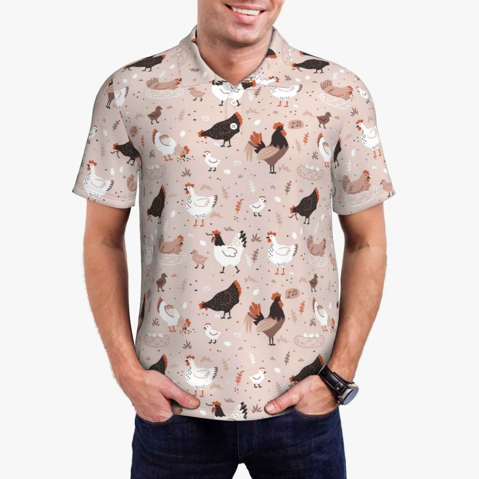 Derioi Funny Chicken for Men's Polo Shirts Short Sleeve Golf Shirt for ...