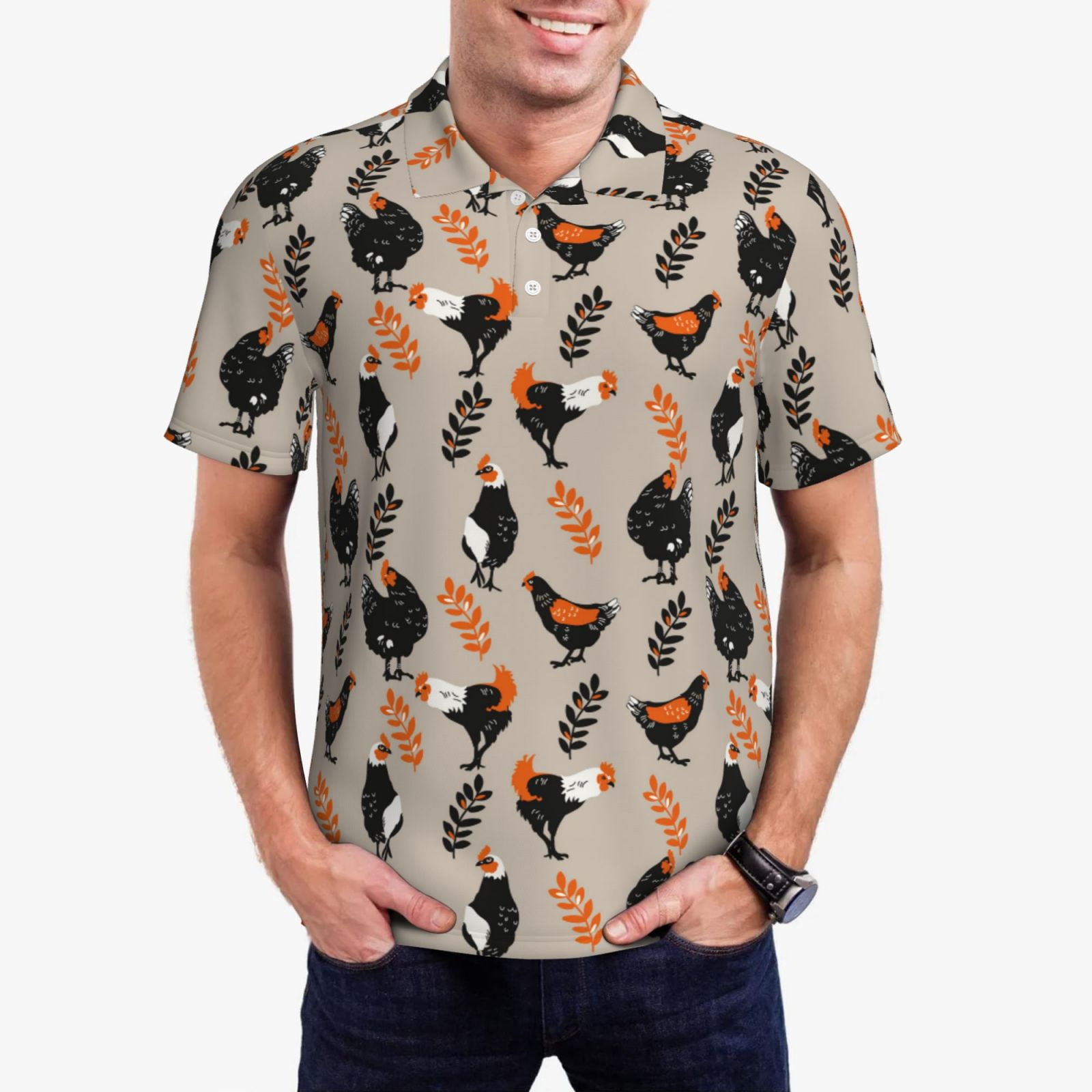 Derioi Funny Chicken for Men's Polo Shirts Short Sleeve Golf Shirt for ...