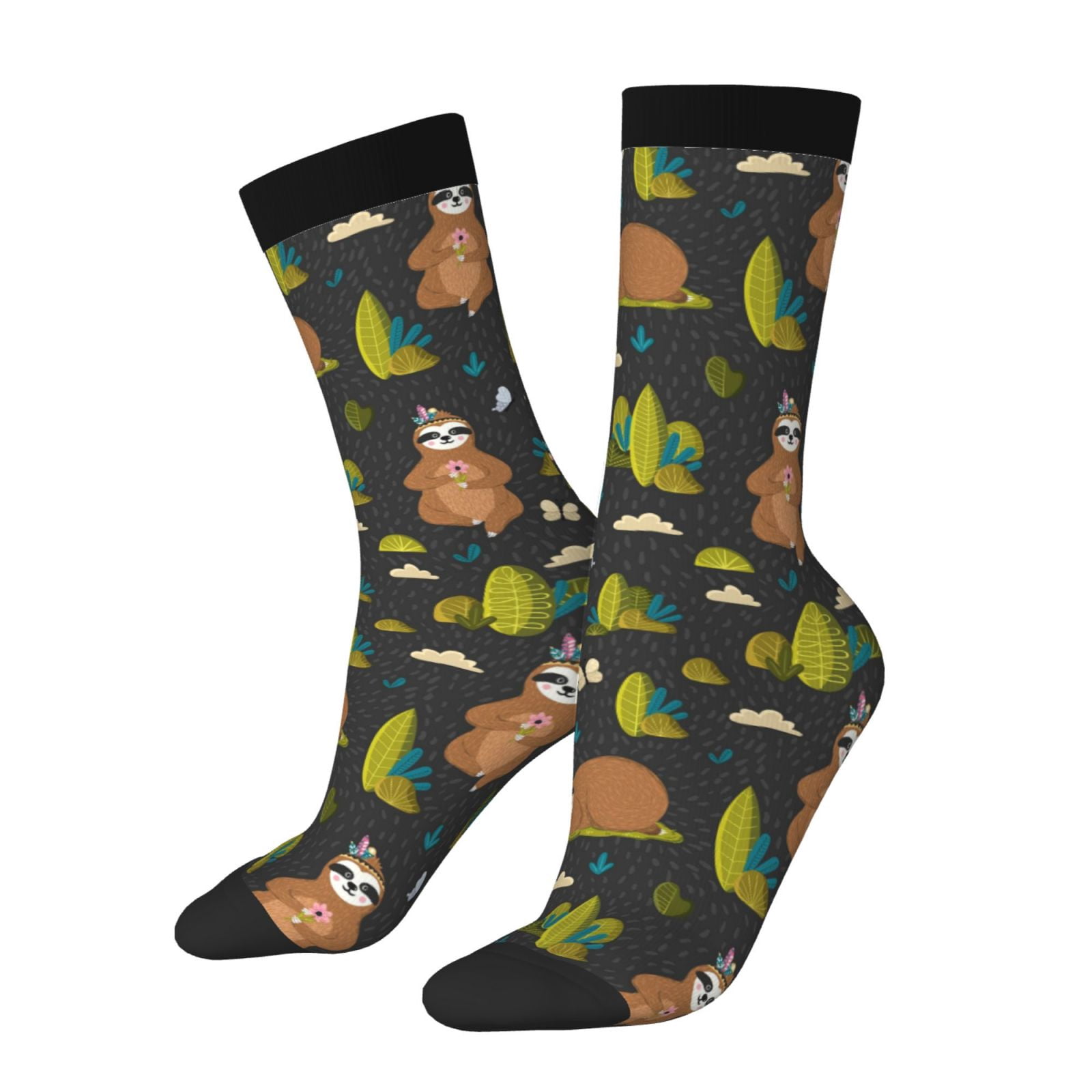 Derioi Funny Sloths In The Forest Printed Middle Tube Socks for Adults ...