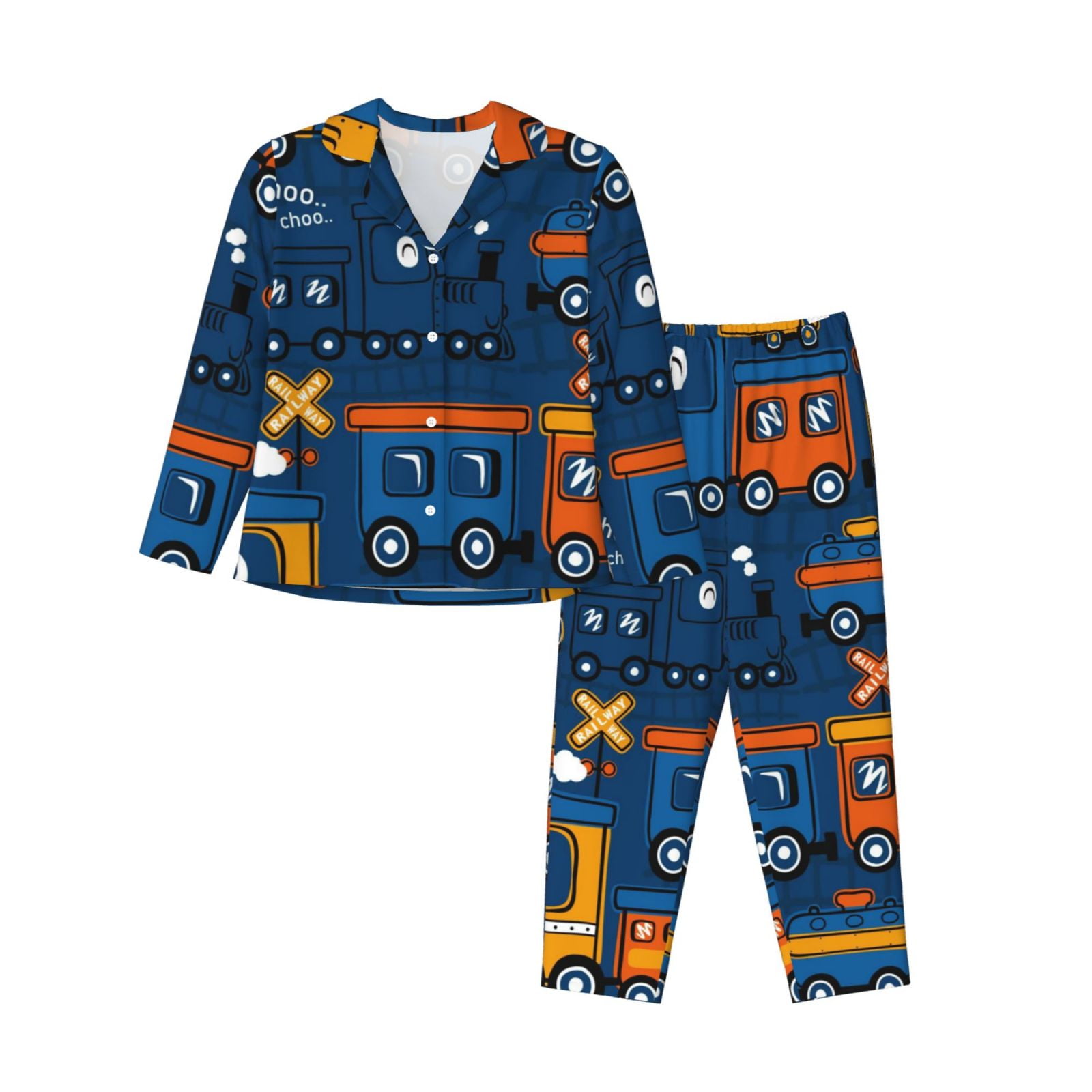 Derioi Funny Steam Train for Button Up Pajamas for Women Women’s ...