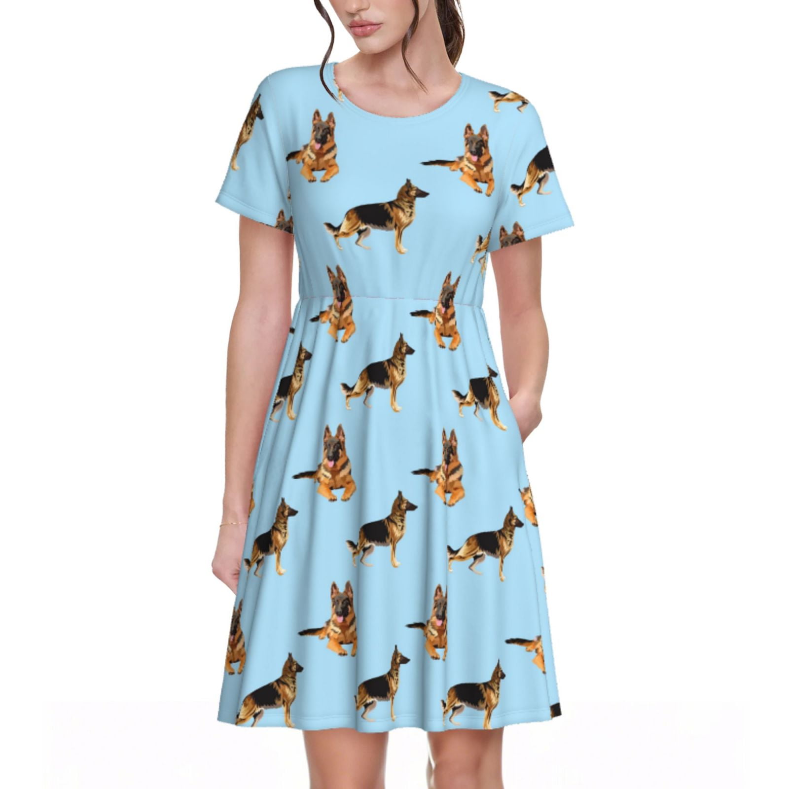 Derioi German Shepherd Dog for Summer Short Sleeve Swing Dresses with ...