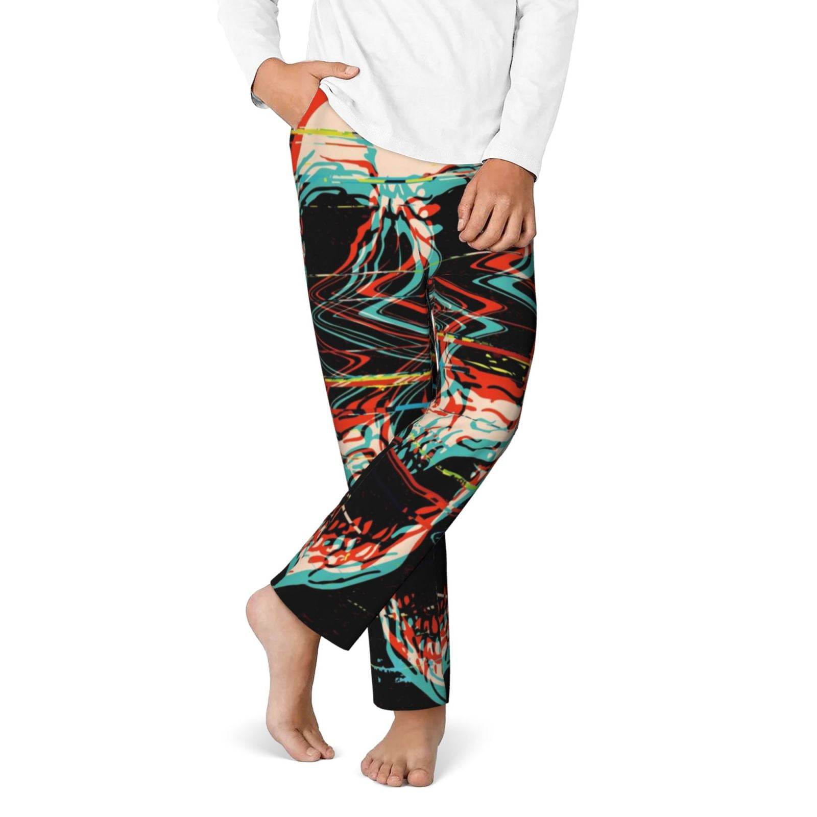 Derioi Glitch Screaming Skull for Pajama Pants Men Elastic Waistband ...