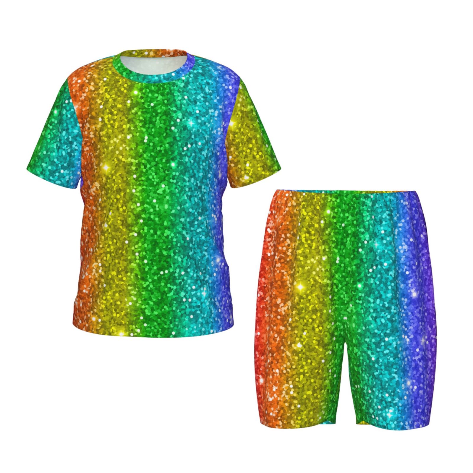 Derioi Glitter Rainbow for Short-Sleeved Summer Pajama Set for Girls ...