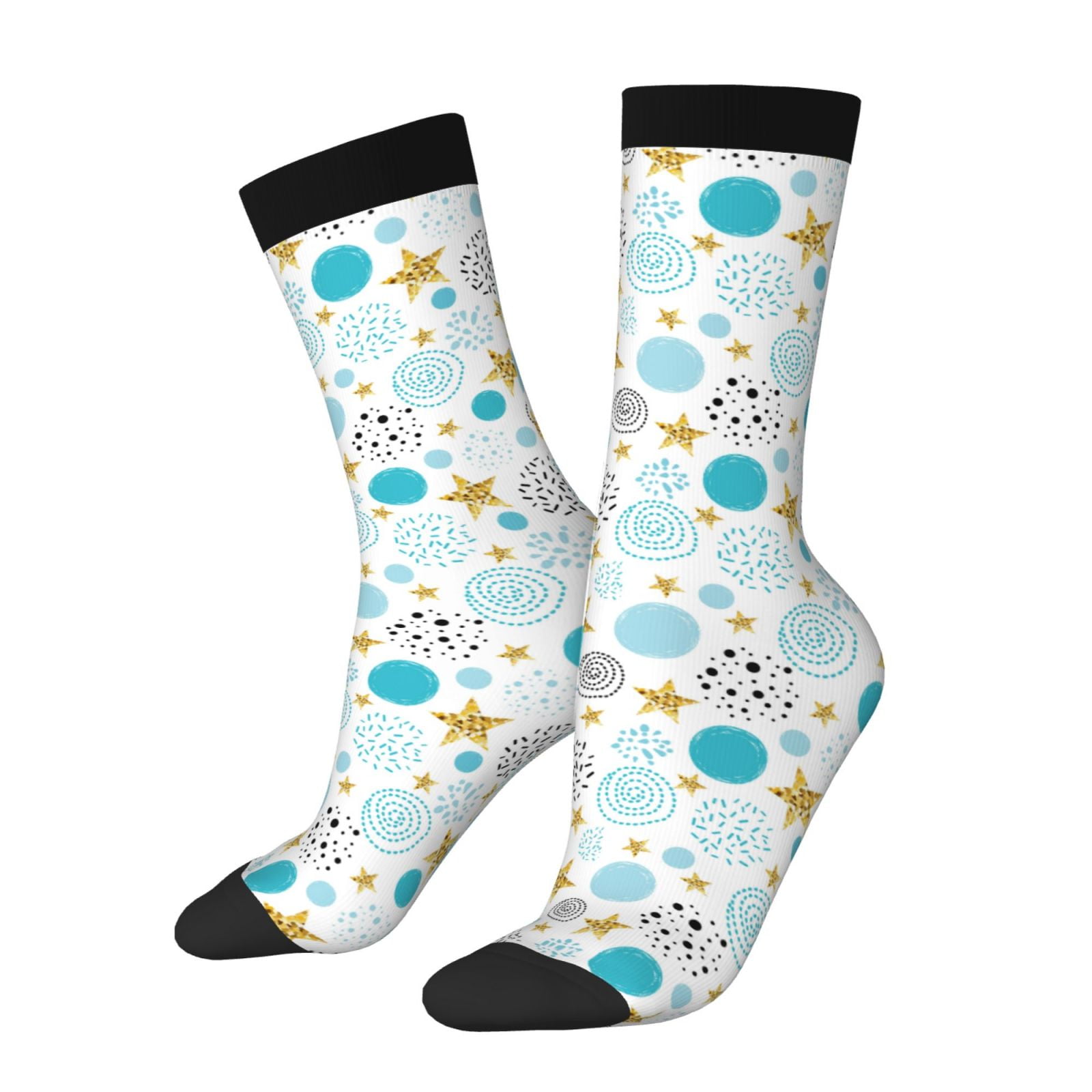Derioi Gold Stars Blue Dots Pattern Printed Middle Tube Socks for ...