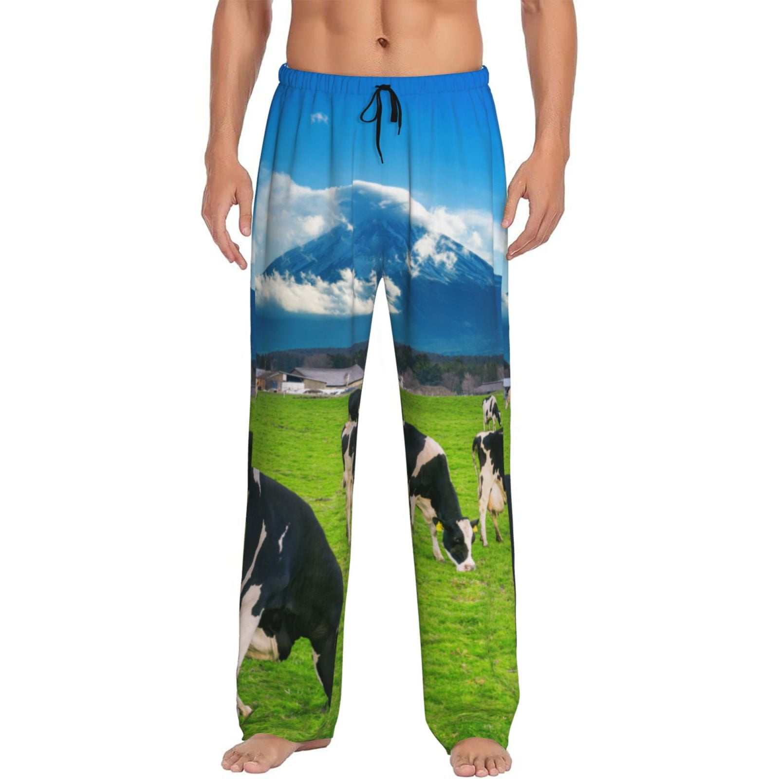 Derioi Grazing Cows Mountain View for Men's Pajama Pants with Pockets ...