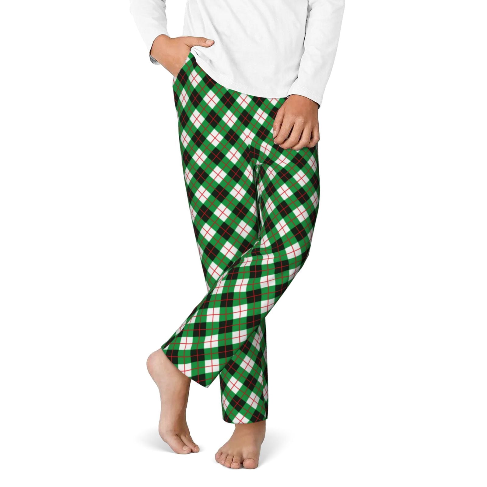 Derioi Green Argyle Plaid for Pajama Pants Men Elastic Waistband Sleep ...